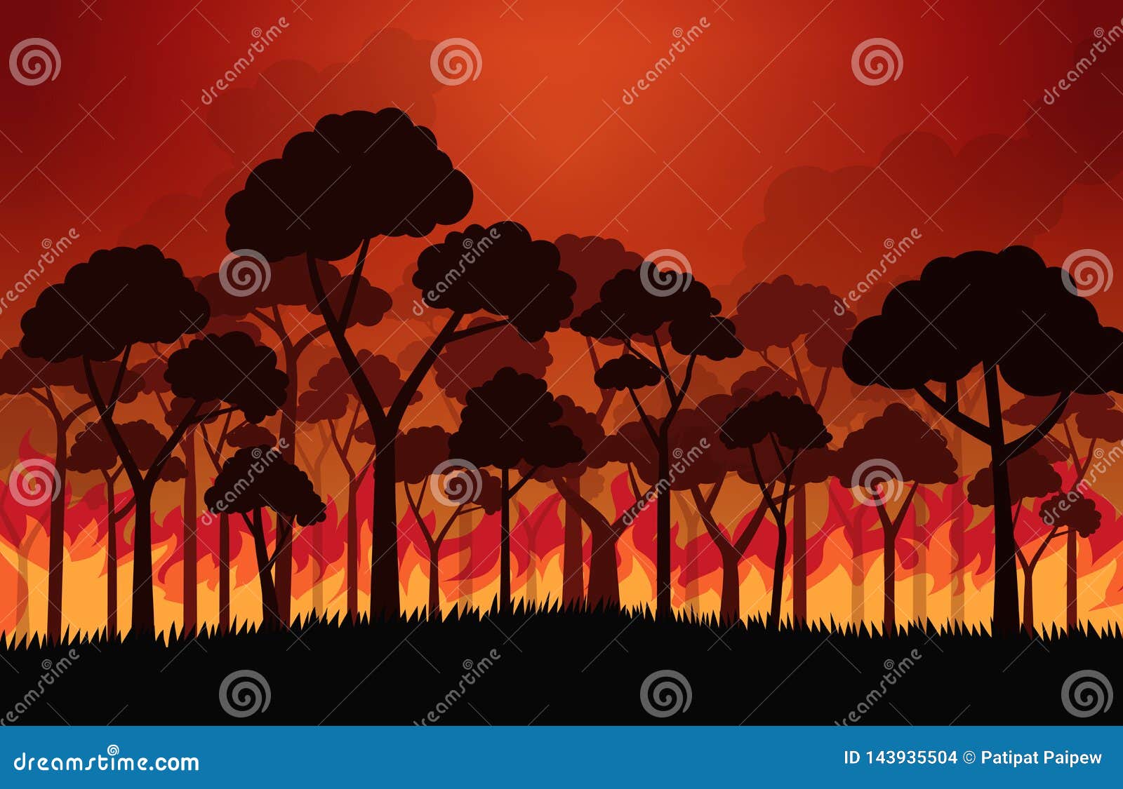 Forest Fires Burning Tree in Fire Flames Stock Illustration ...