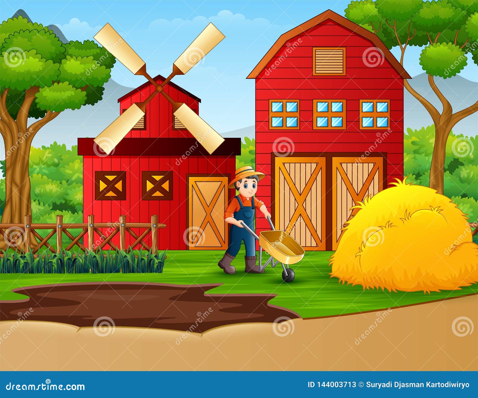 Farmer Working On Hayfield Vector Illustration. Young Rancher ...
