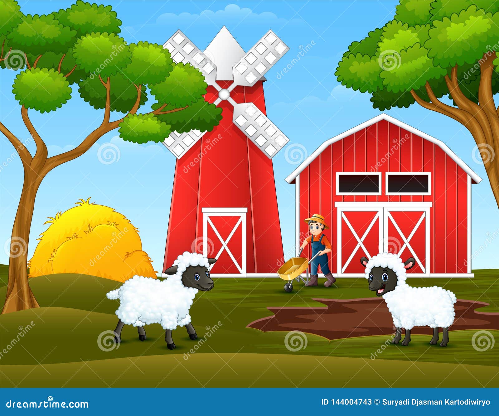 Happy Farmer Holding A Big Milk Can. Dairy Farm, Cartoon Vector ...