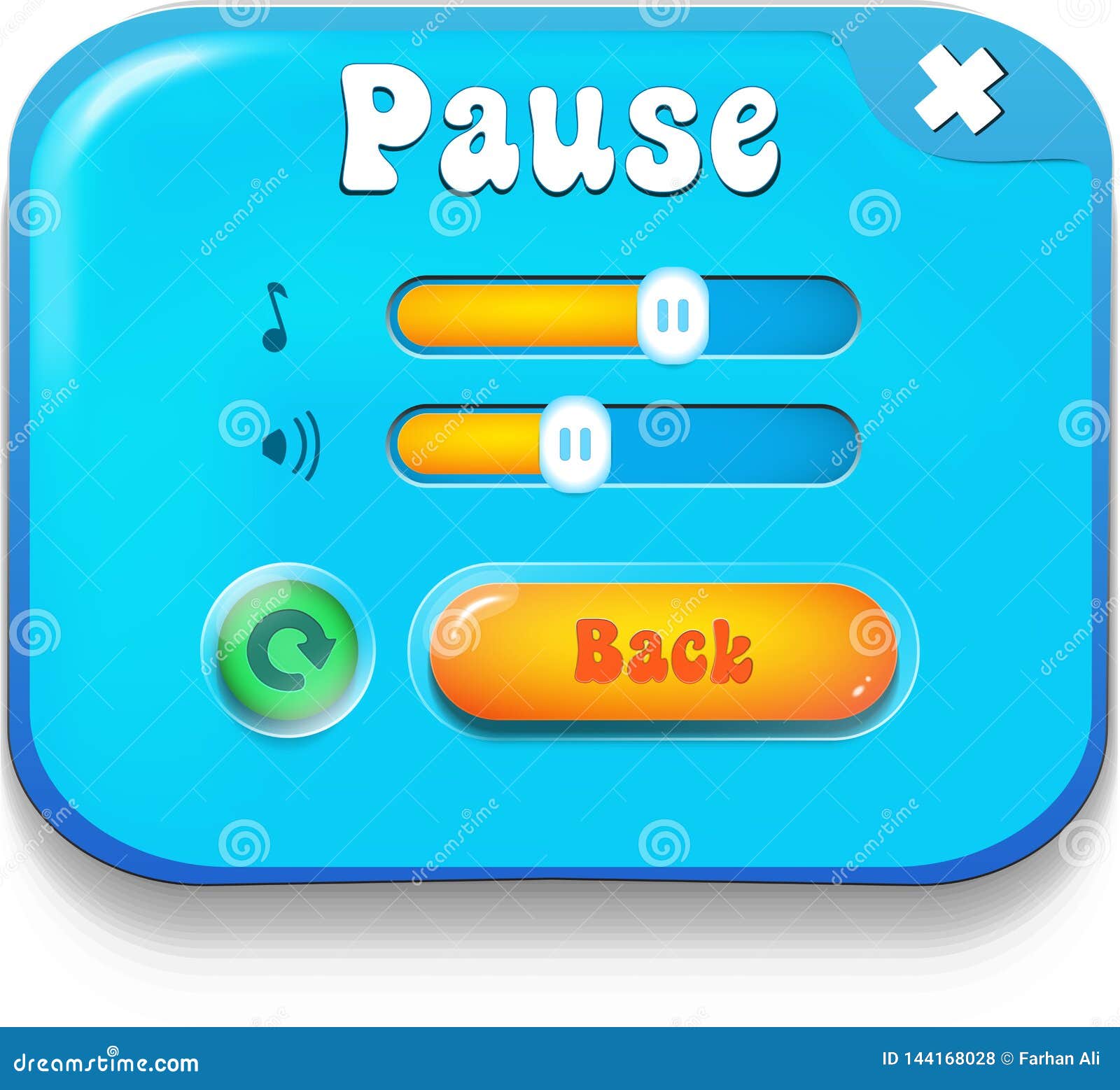 Pause Menu Scene Pop Up with Sound Music and Buttons Stock Vector ...