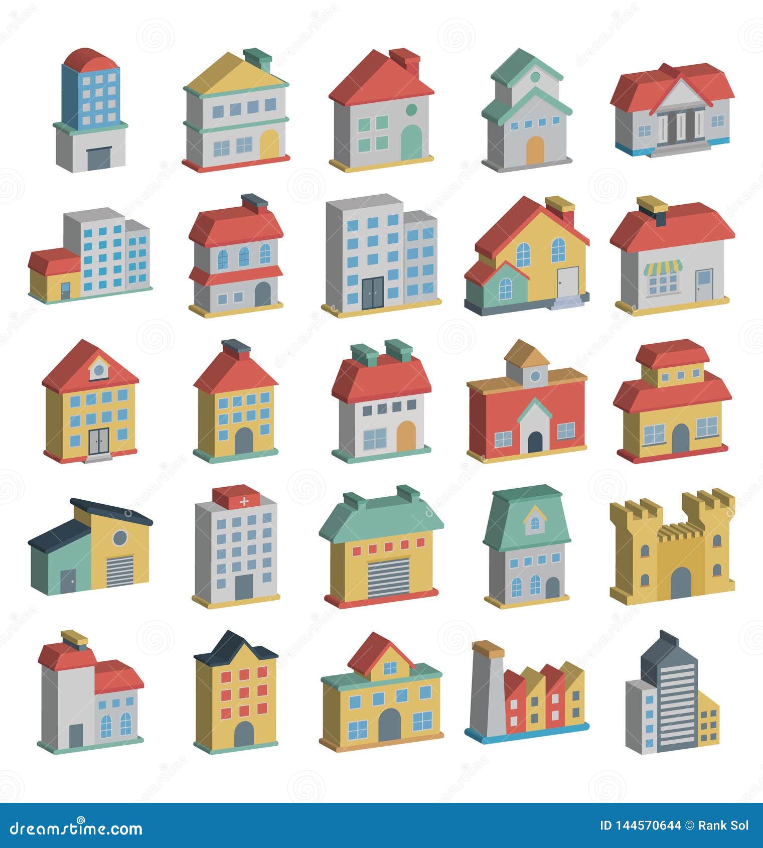 Basic RGB Building Vector Icons Set that Can Be Easily Modified or Edit ...