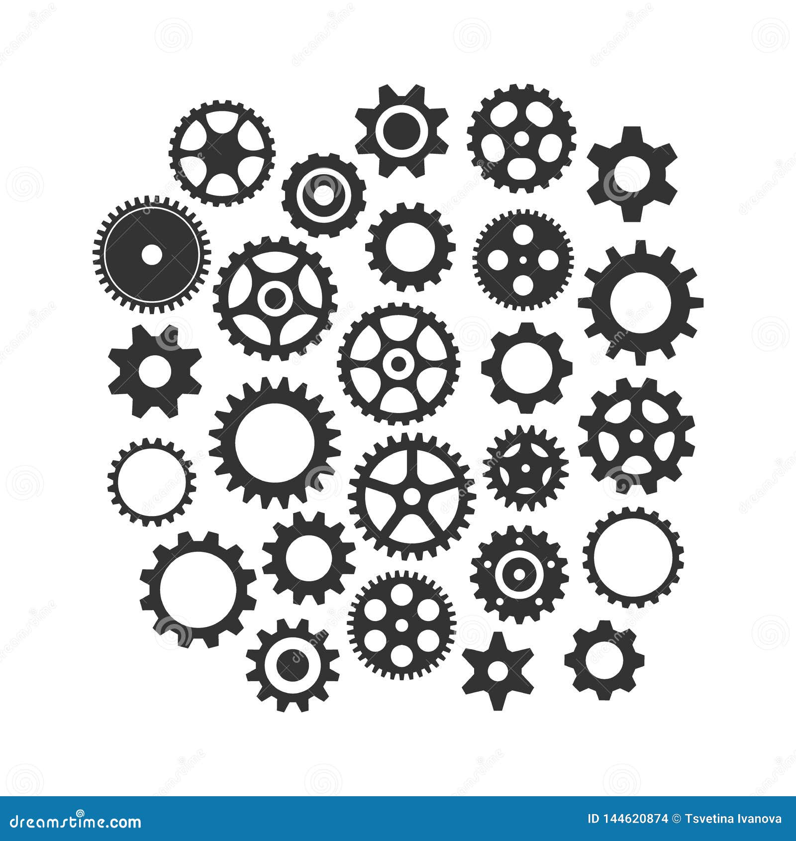 Cog Wheels Gear Black Vector Icon Set. Stock Vector - Illustration of ...