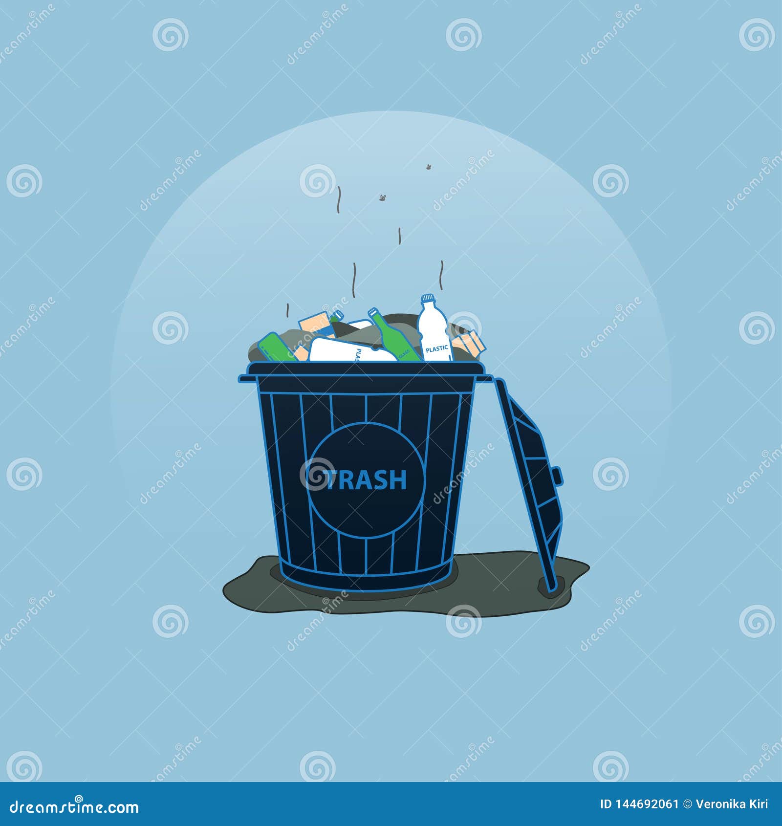 Trash Can with a Mountain of Garbage. Stock Illustration - Illustration ...