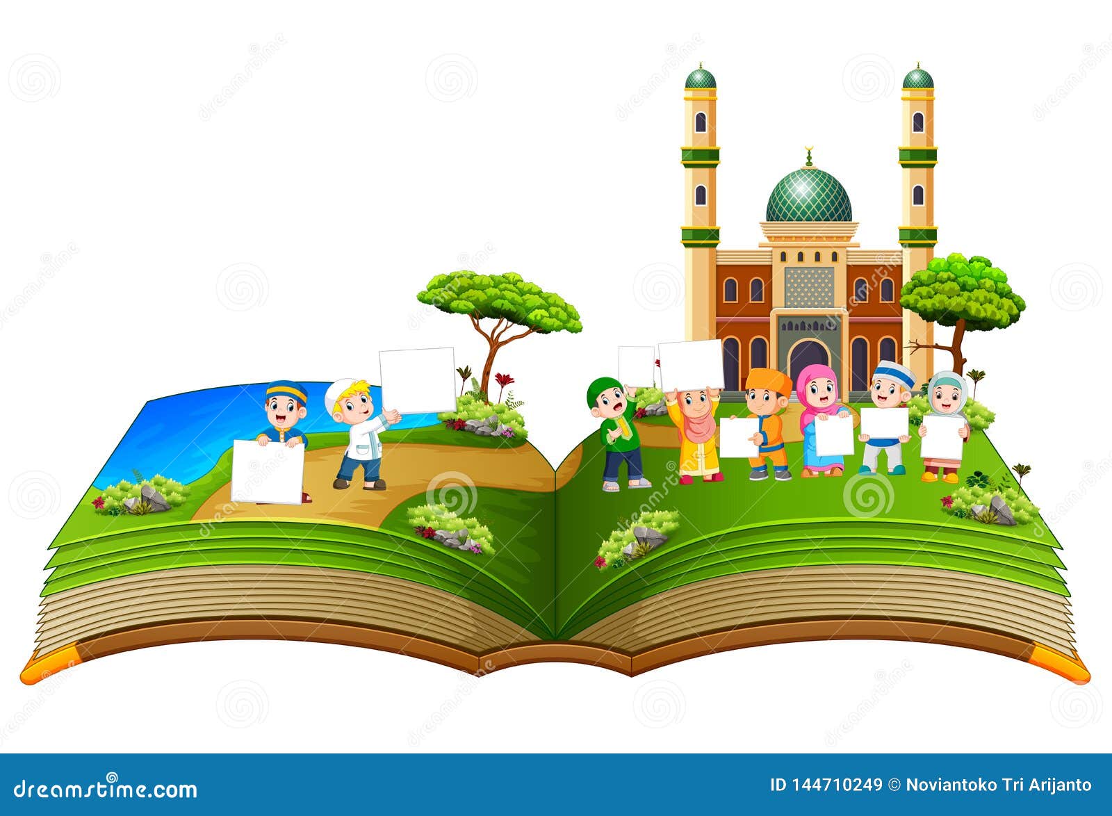 The Beautiful Story Book With The Children Playing Near The Mosque On ...
