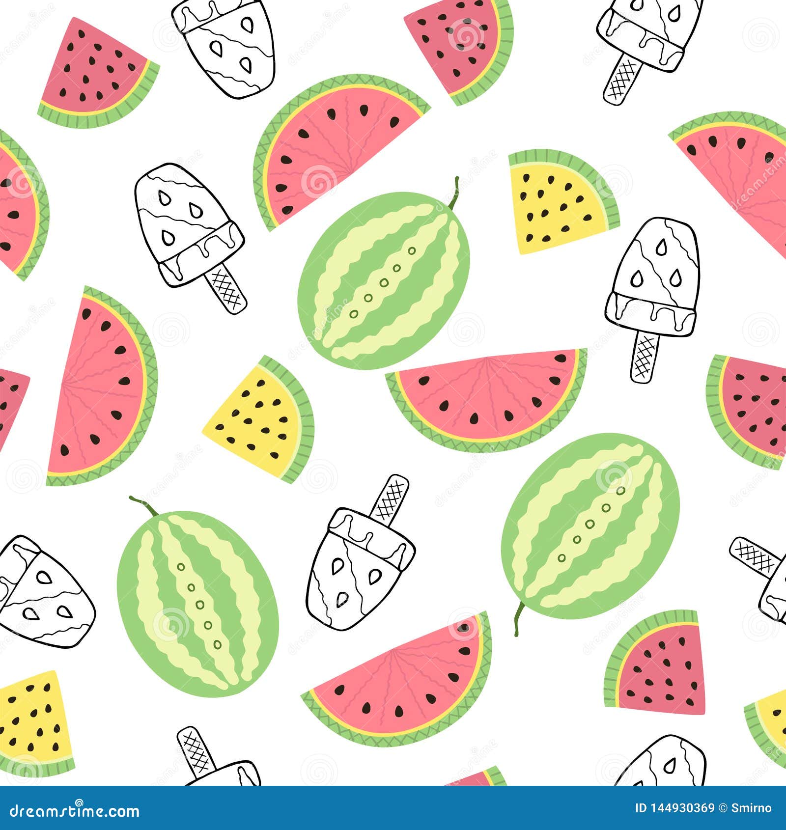 Light Seamless Pattern with Abstract Watermelons and Ice Cream. Stock ...