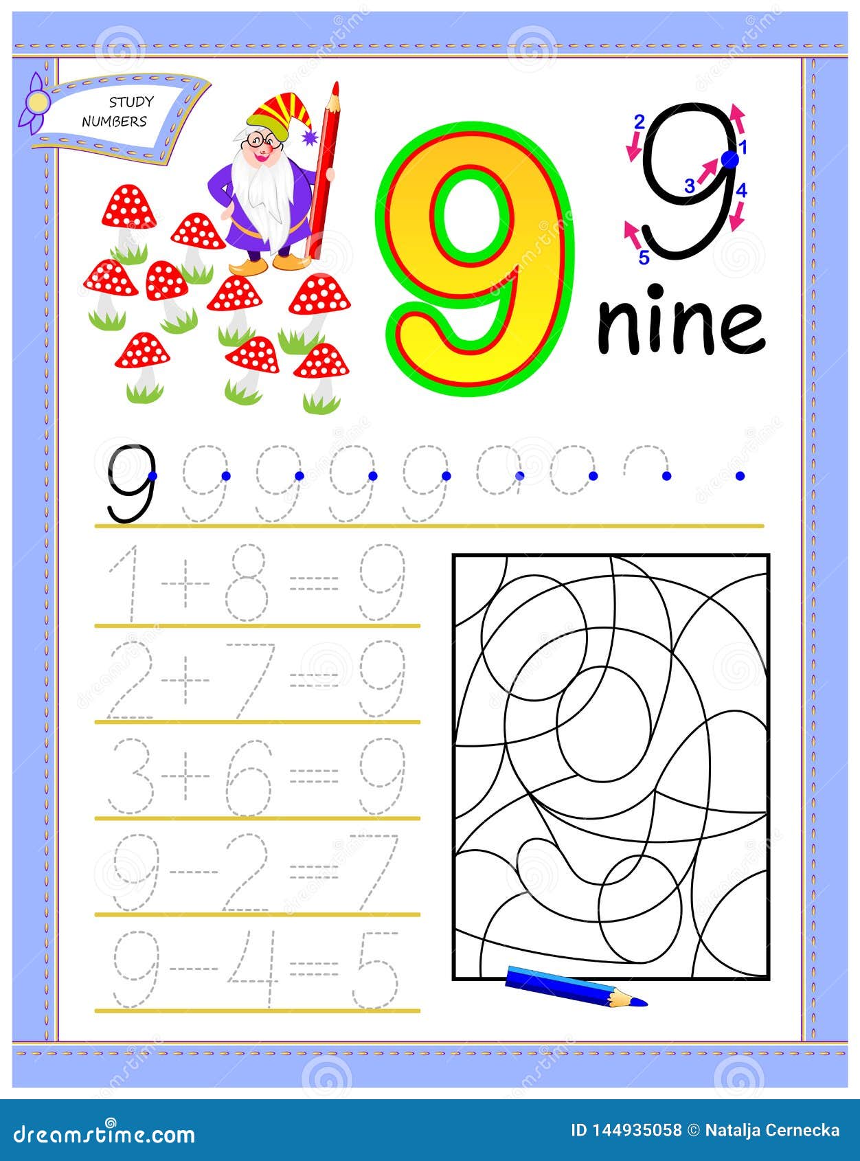 Educational Page for Kids with 9. Solve Mathematical Examples. Find the ...