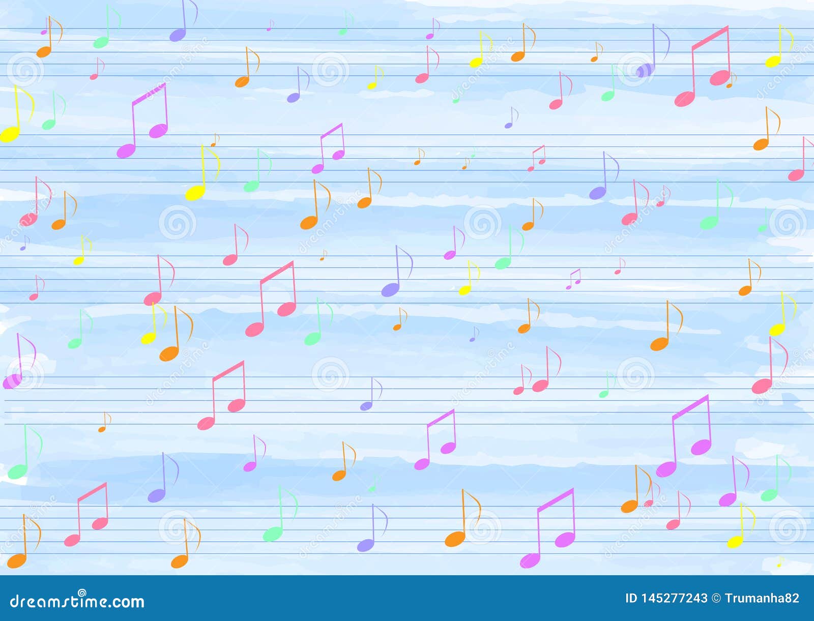 Colorful Music Notes in Blue Watercolor Pattern Background Stock Vector ...