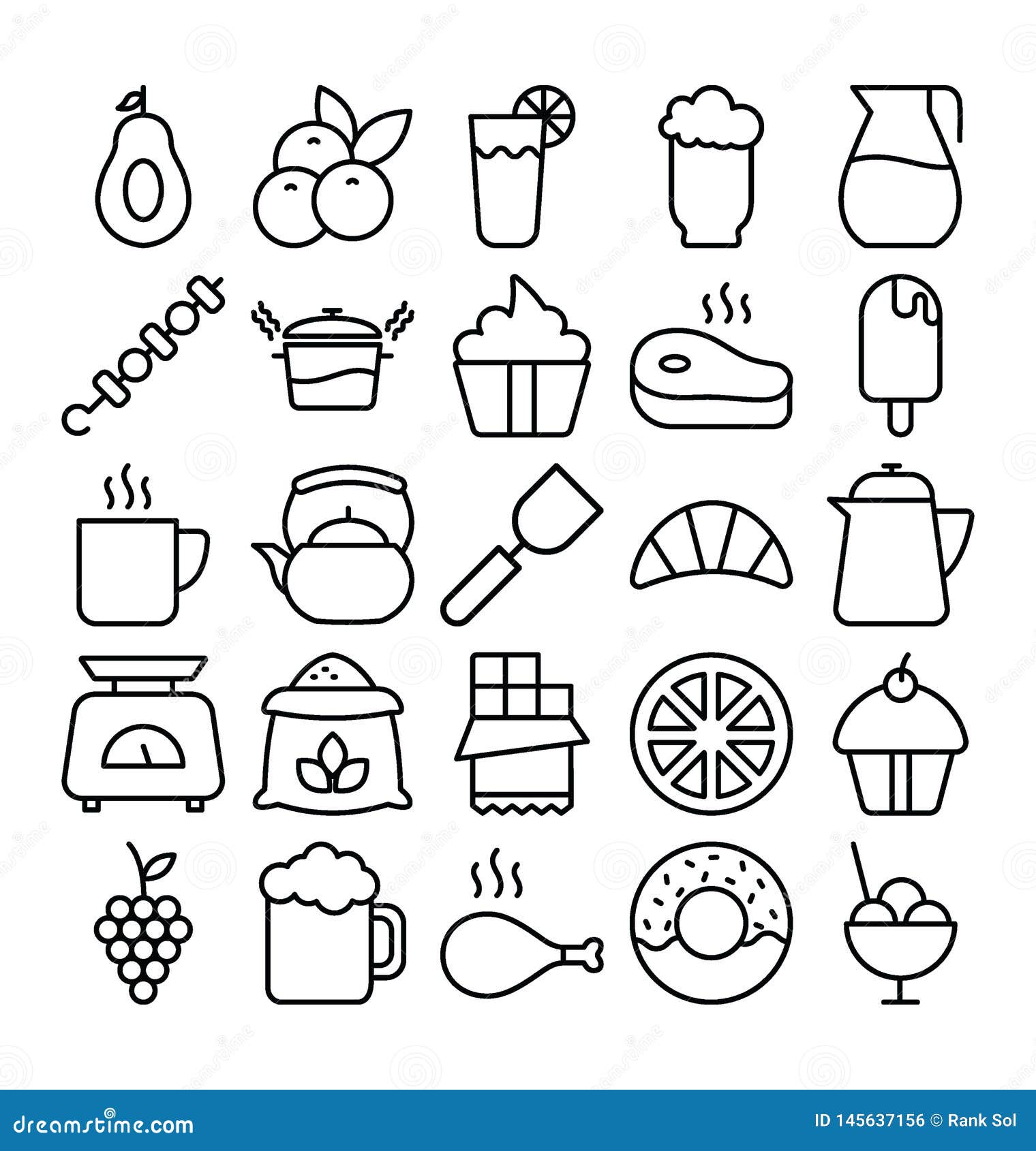 Basic RGB Food Isolated Vector Icons Set that Can Easily Modify or Food ...