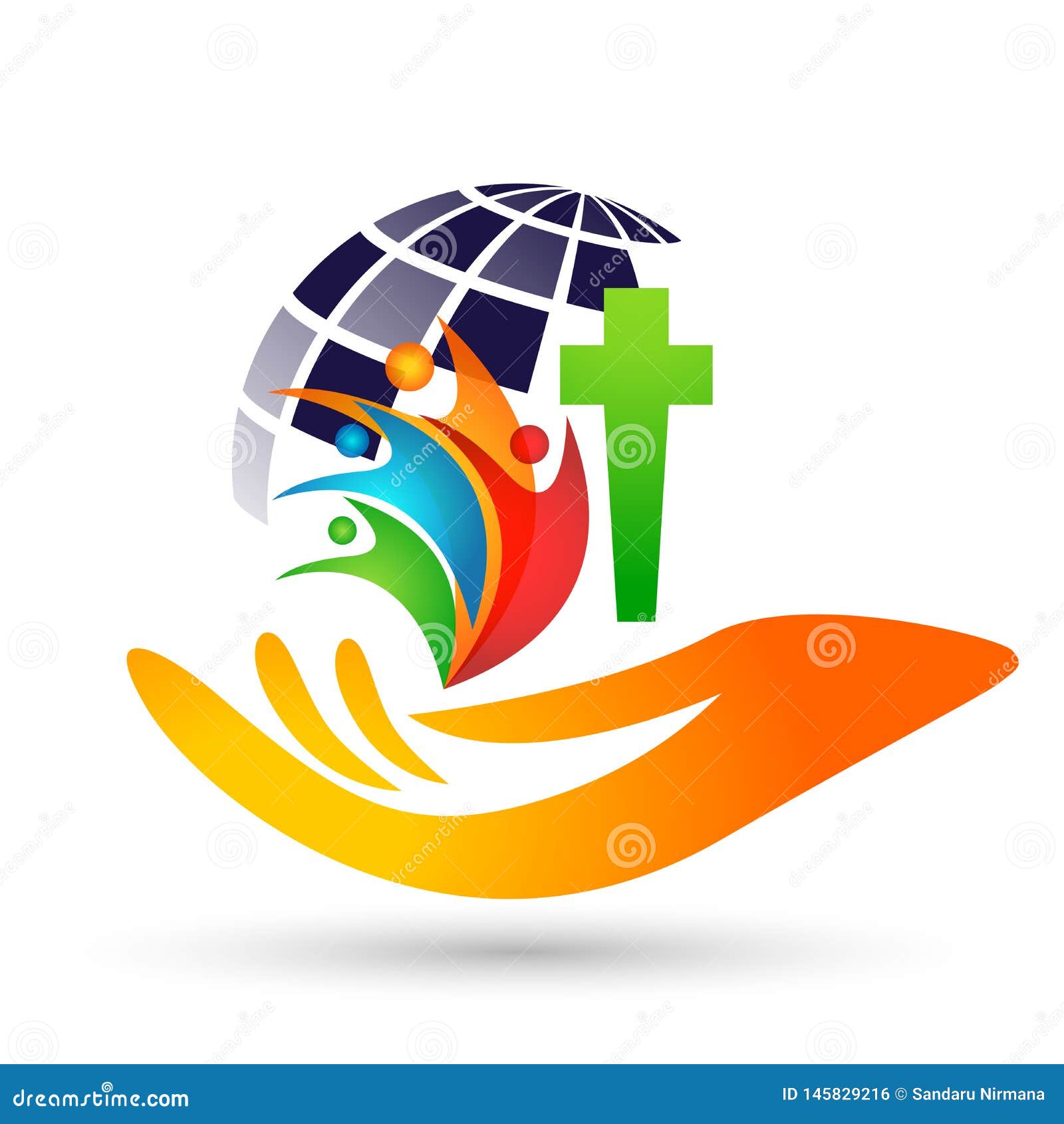 Church Care With Hand Logo Icon Heart With Cross Love Symbol On White ...