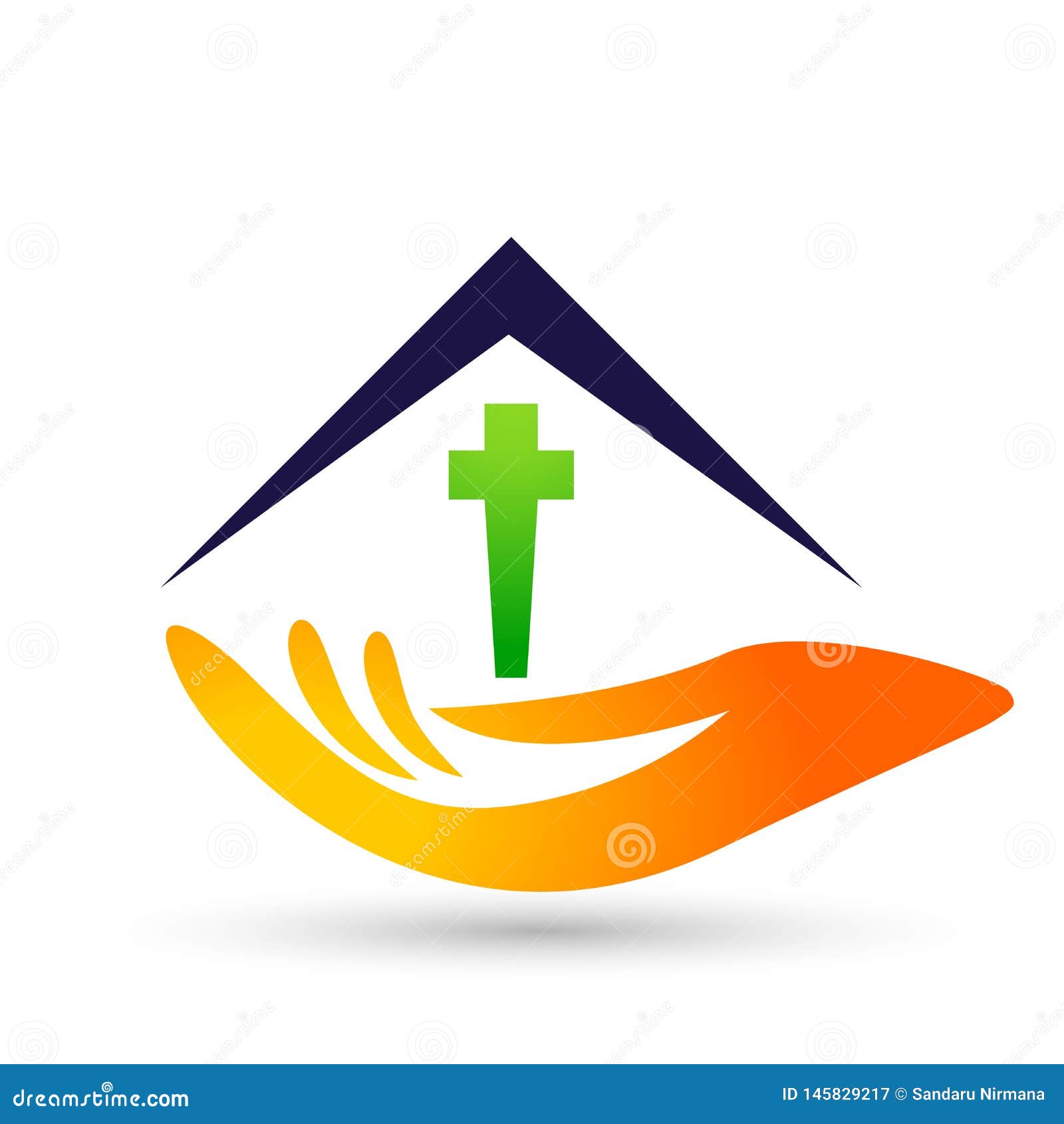 Church Care With Hand Logo Icon Heart With Cross Love Symbol On White ...