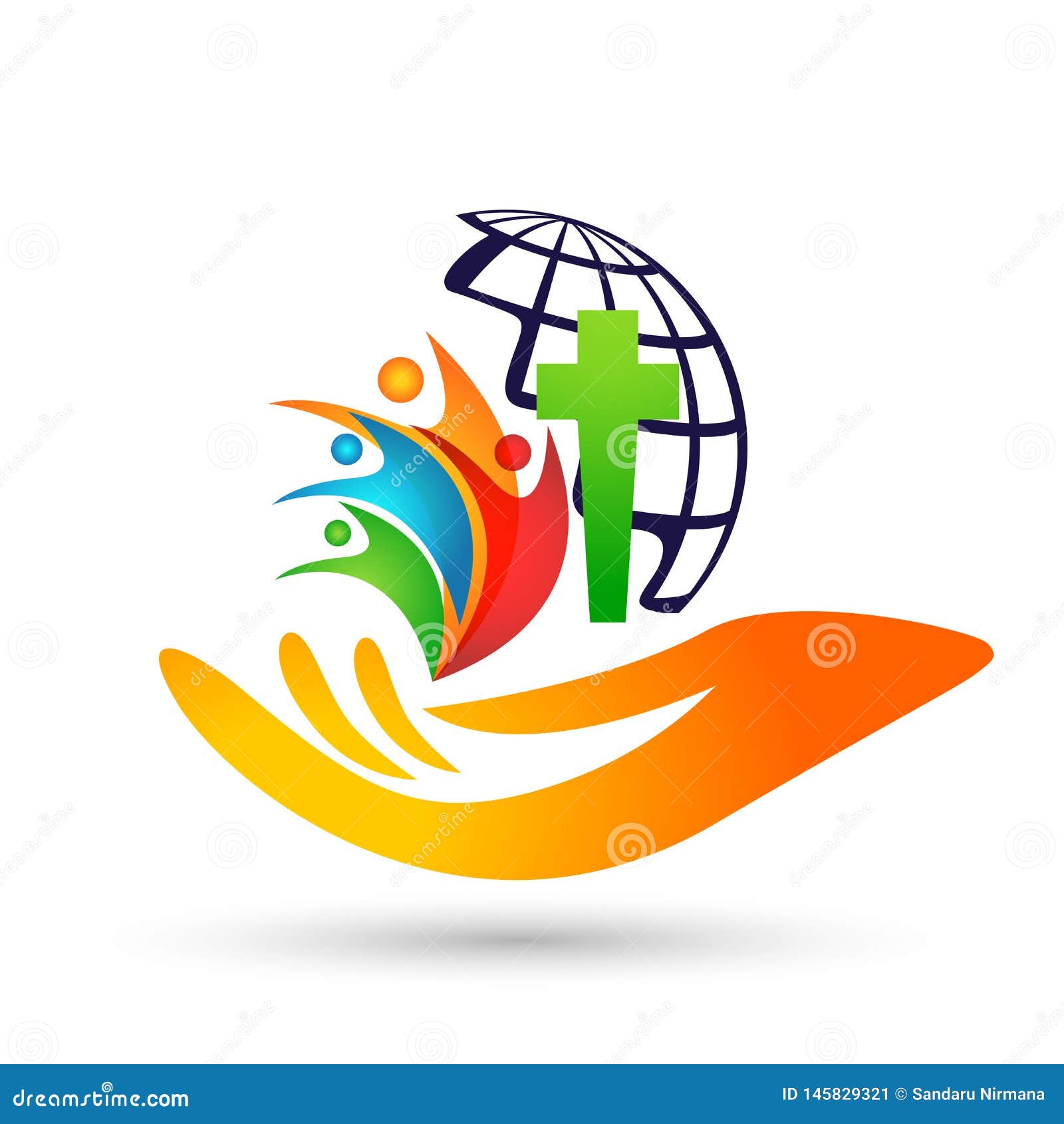 Church Care With Hand Logo Icon Heart With Cross Love Symbol On White ...