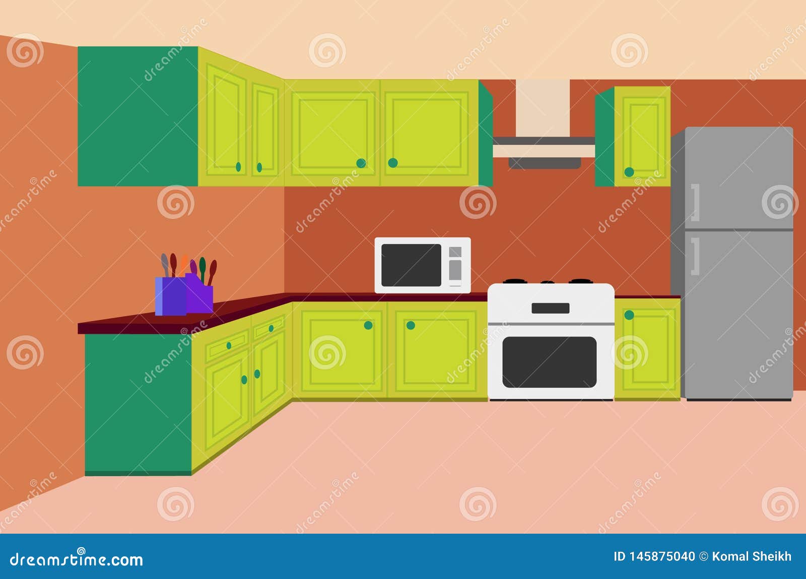 Creative Cartoon Kitchen Design Illustration Stock Illustration ...