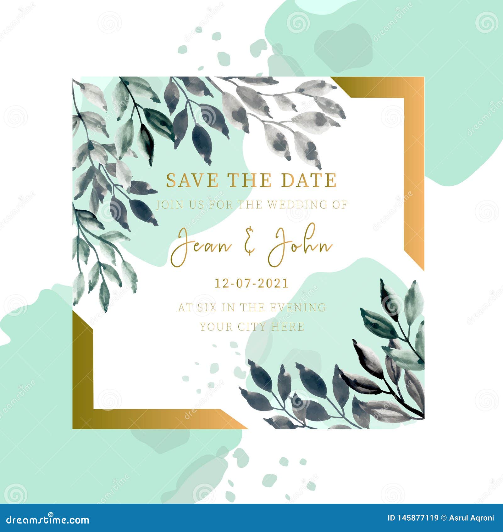 Green Leaves Frame Wedding Invitation Card Stock Illustration ...