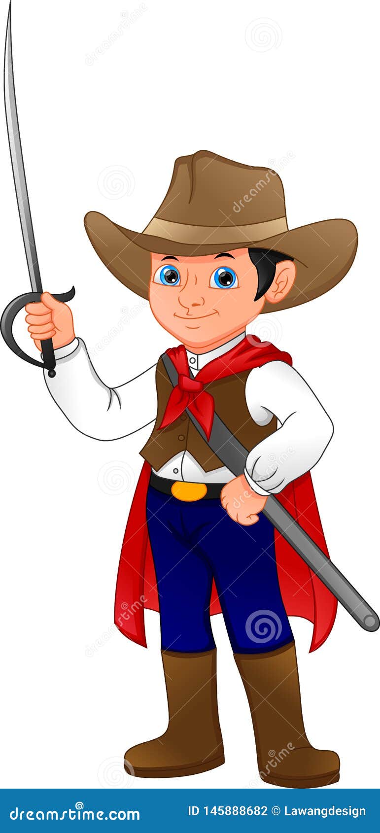 Cute Cowboy Kid Holding Sword Stock Vector - Illustration of cord ...