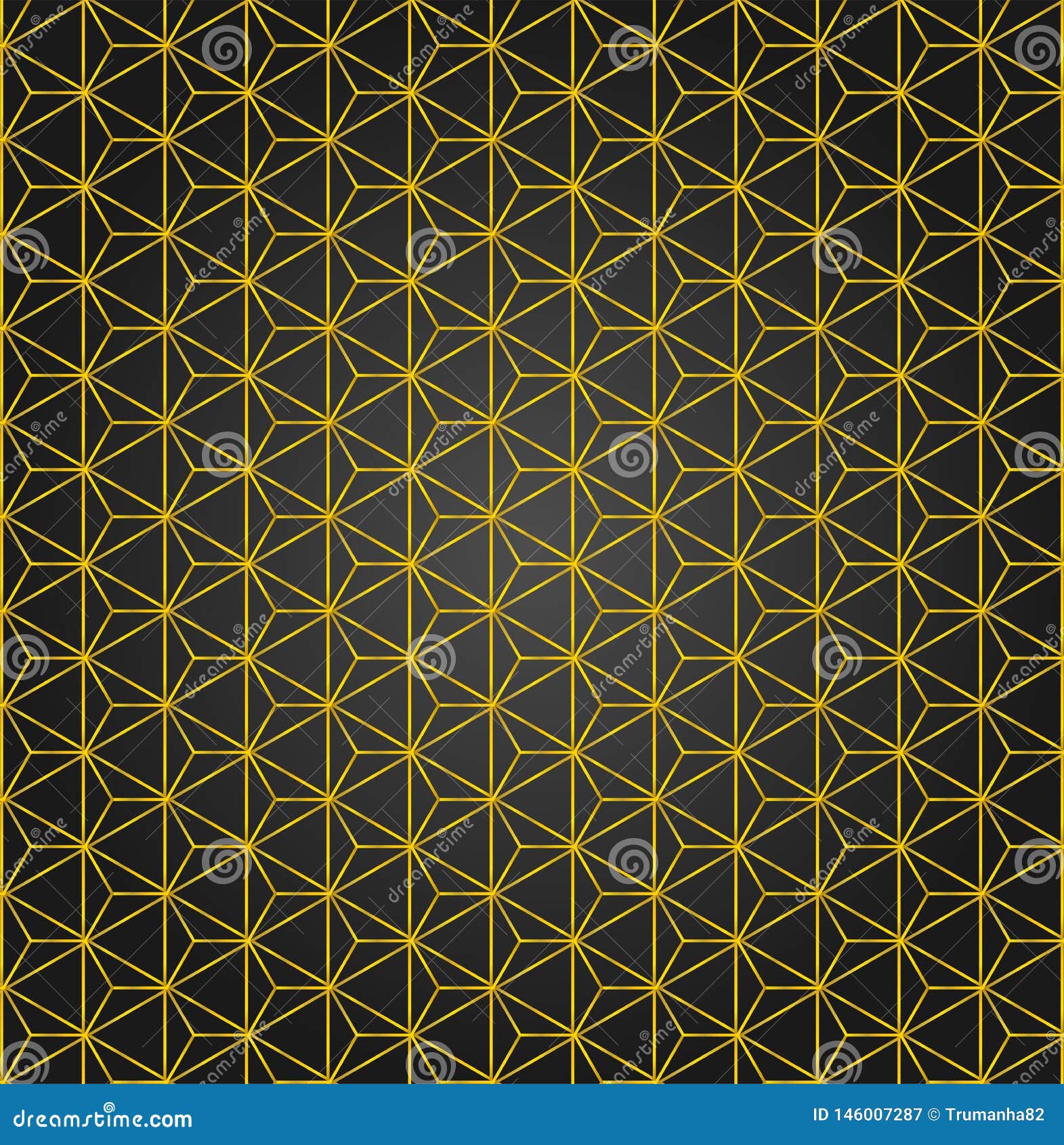 Shining Seamless Golden Hexagons, Triangles and Lines Texture in Black ...
