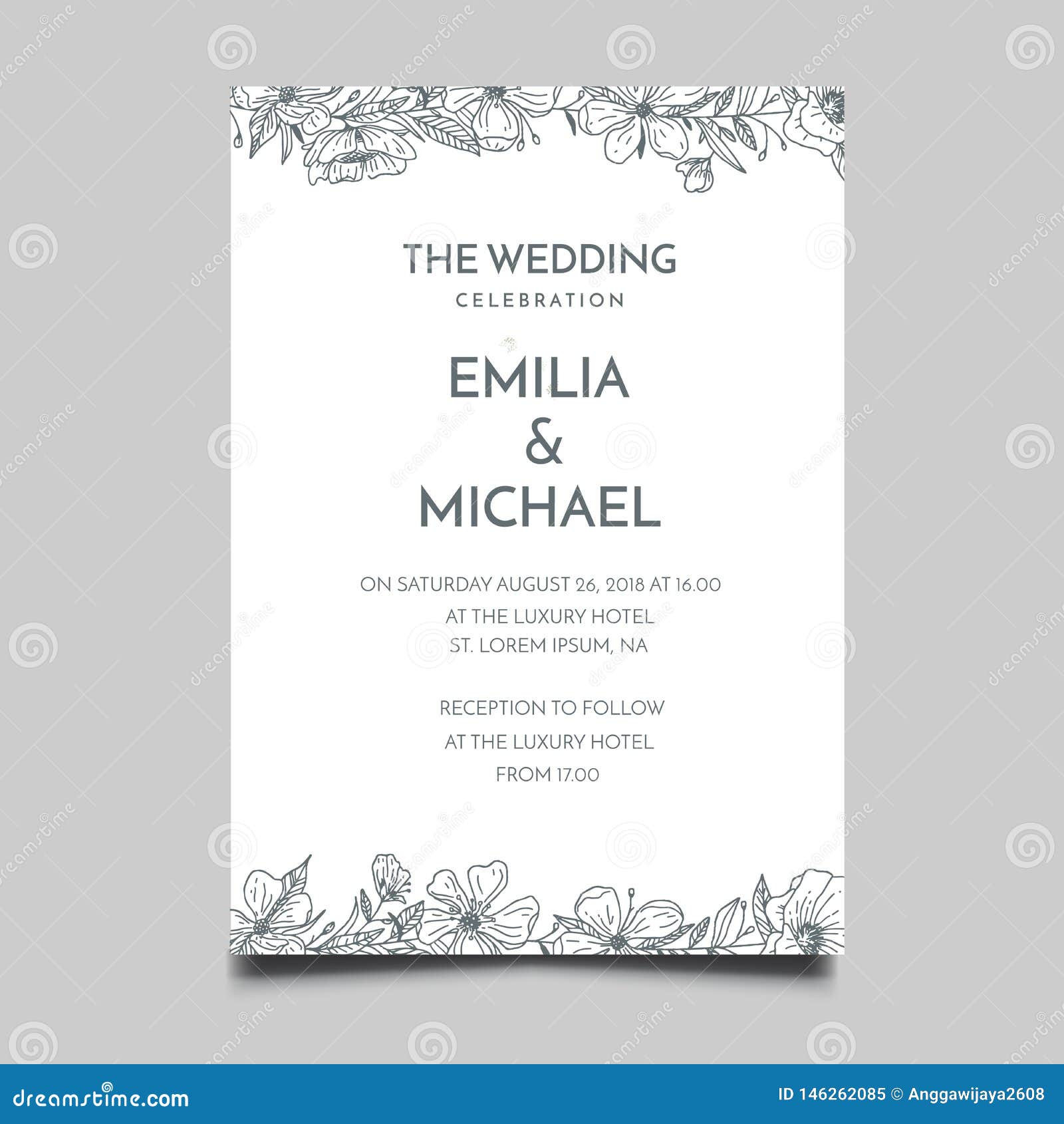Floral Wedding Invitation Template Simple and Elegant Design Stock ...