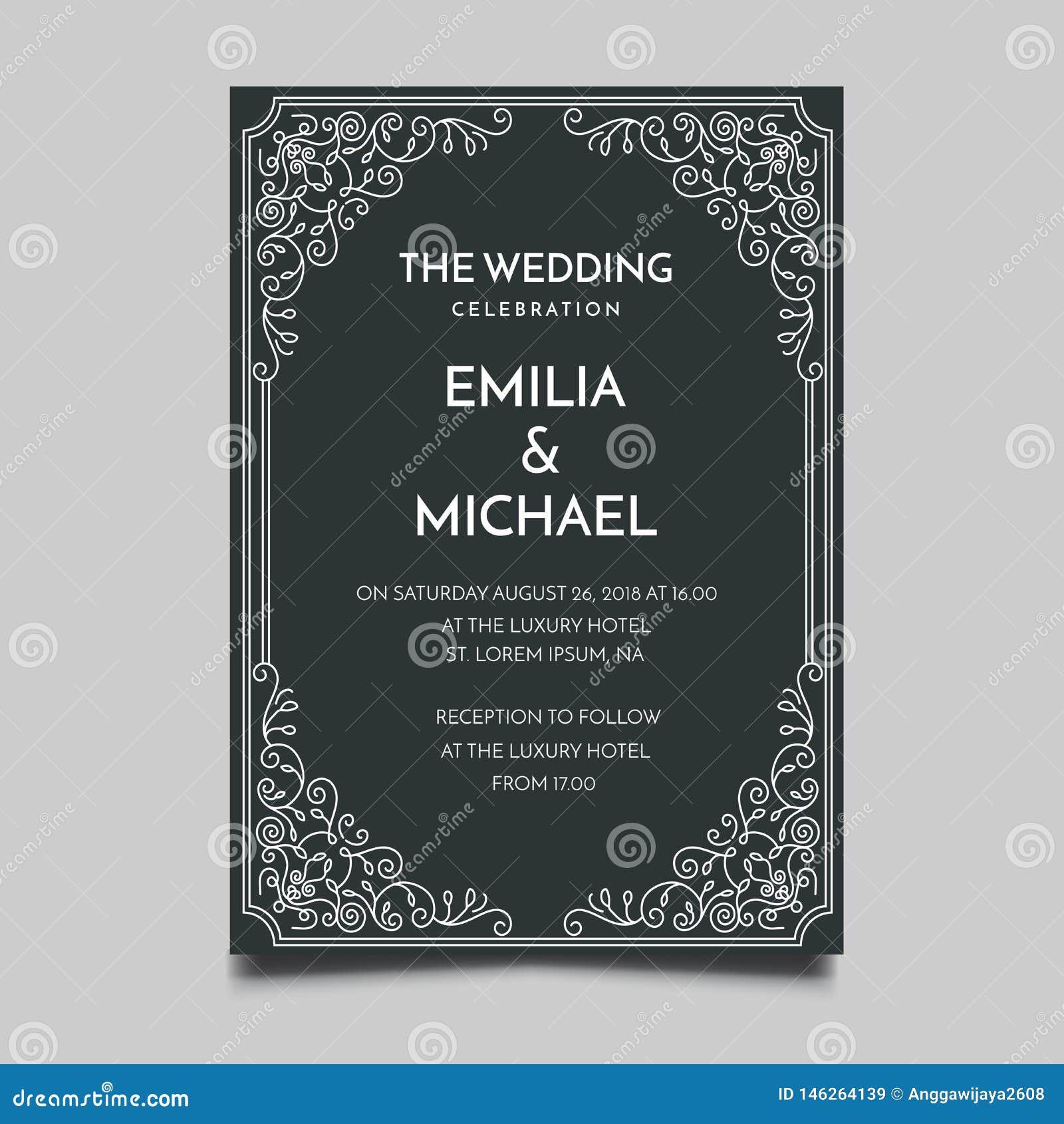 Floral Wedding Invitation Template Simple and Elegant Design Stock ...