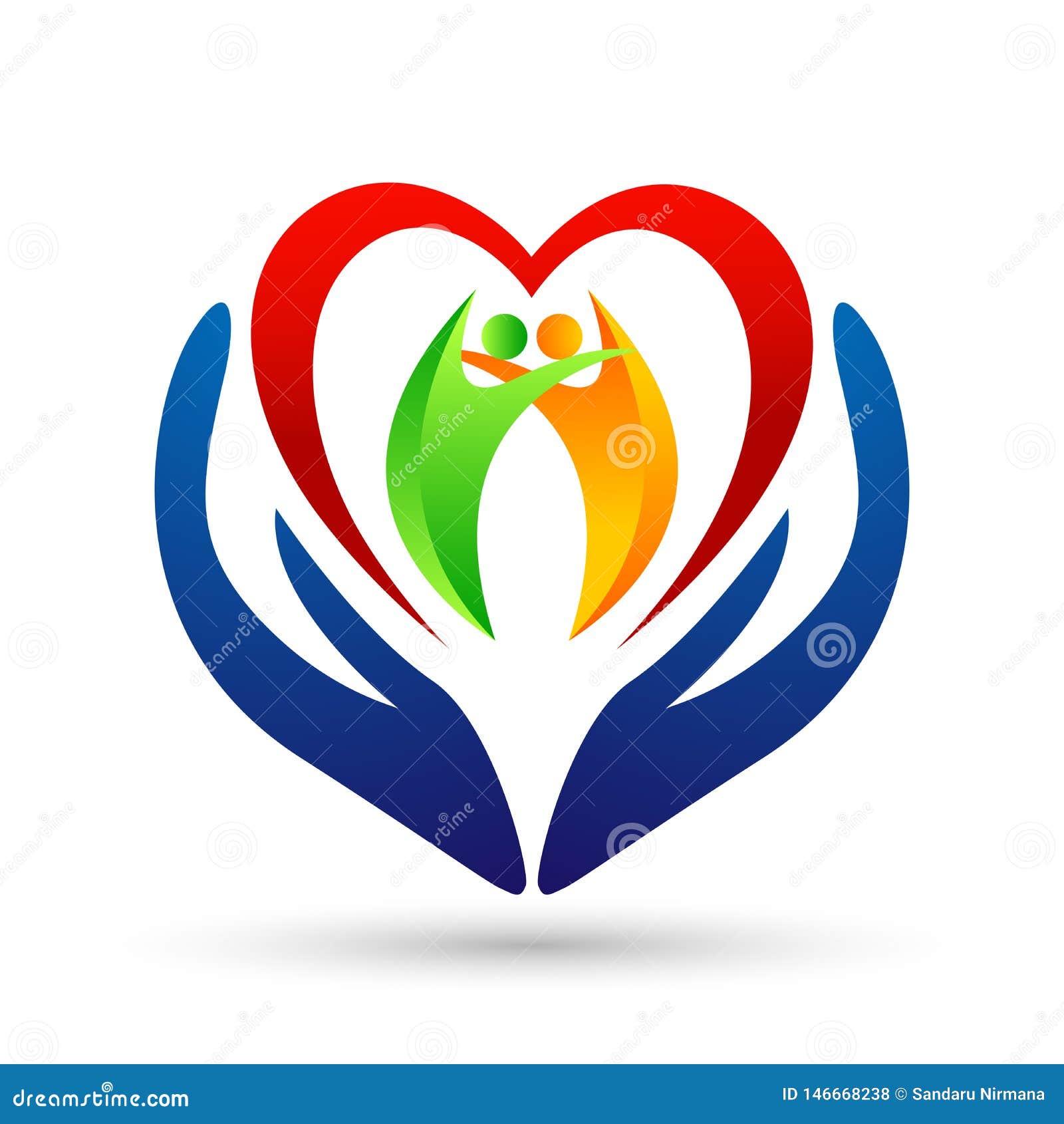 Family Union, Love and Care in a Red Heart with Hand and Heart Shape ...