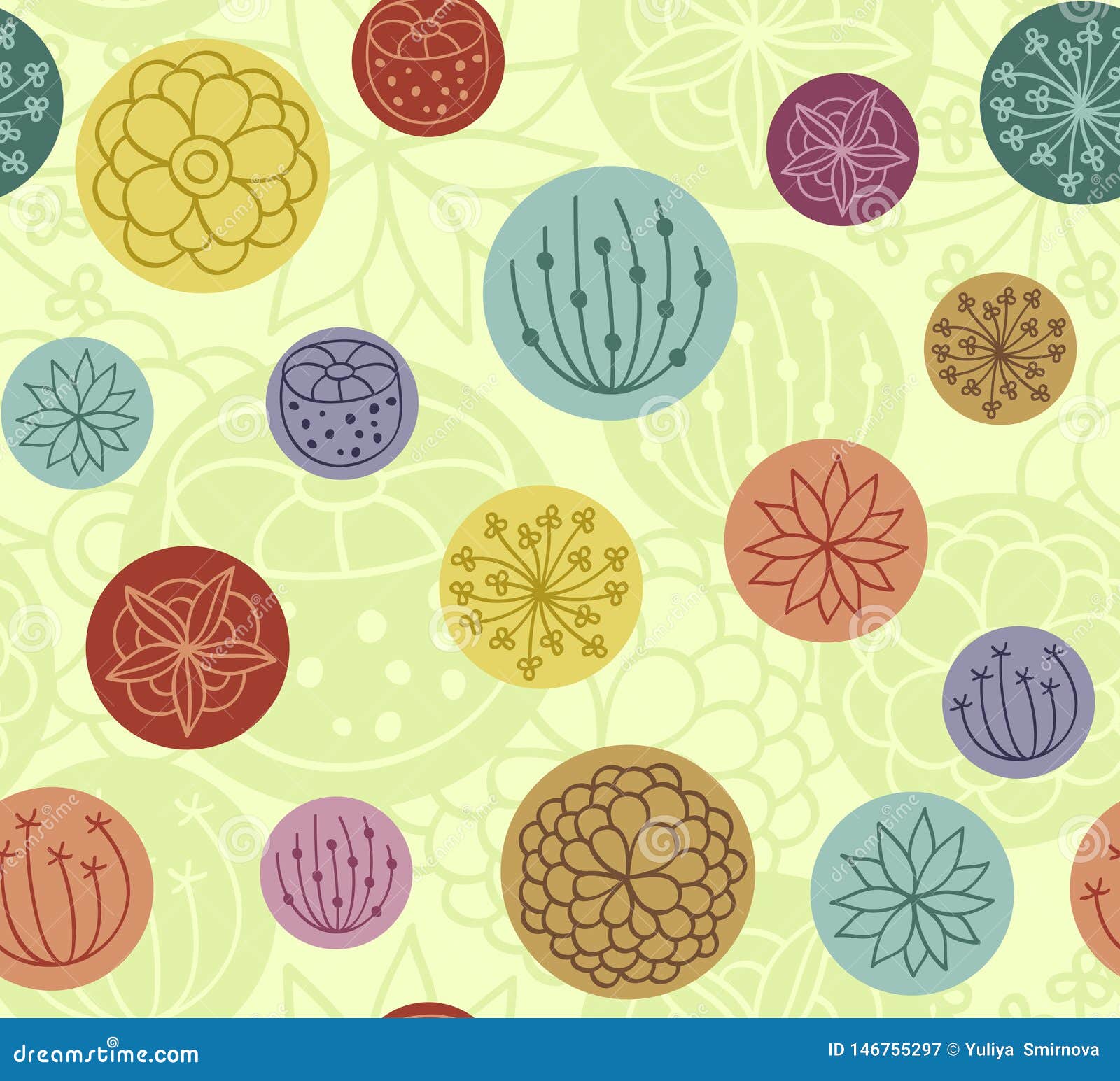 Seamless Pattern with Flowers in Circles. Stock Vector - Illustration ...