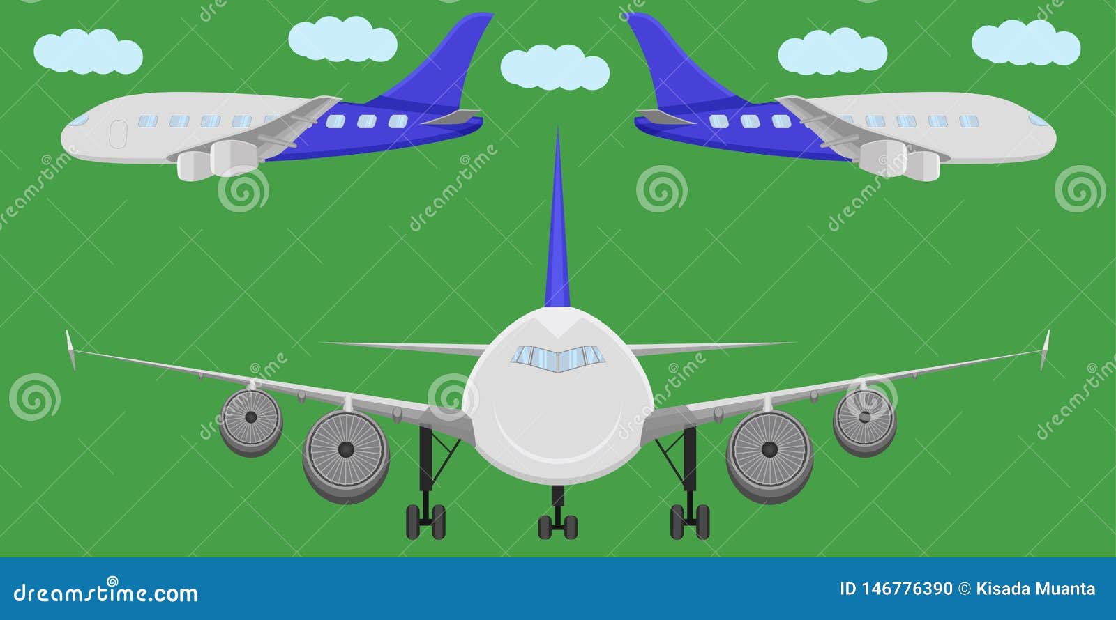 Airplane Transport Sky Fly Flight Wing Jet Side Front View Aviation ...