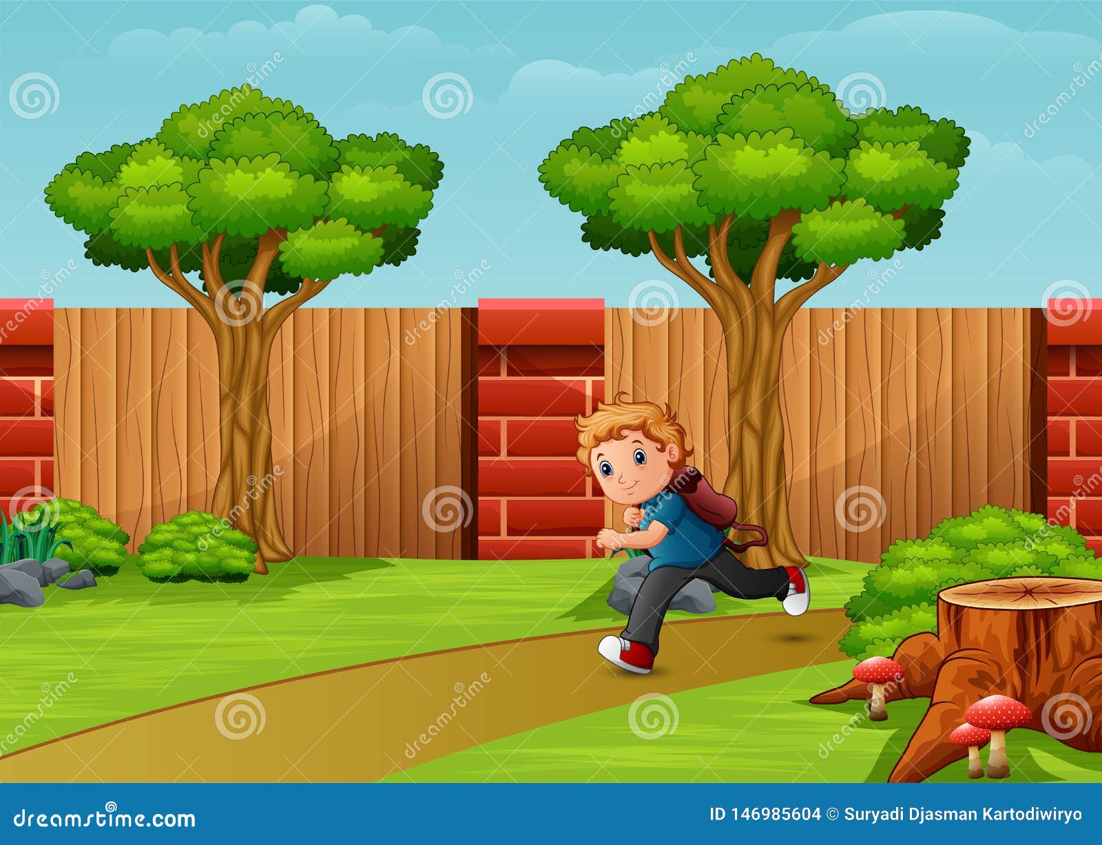 Boy Cartoon Running in the Park City Stock Vector - Illustration of ...