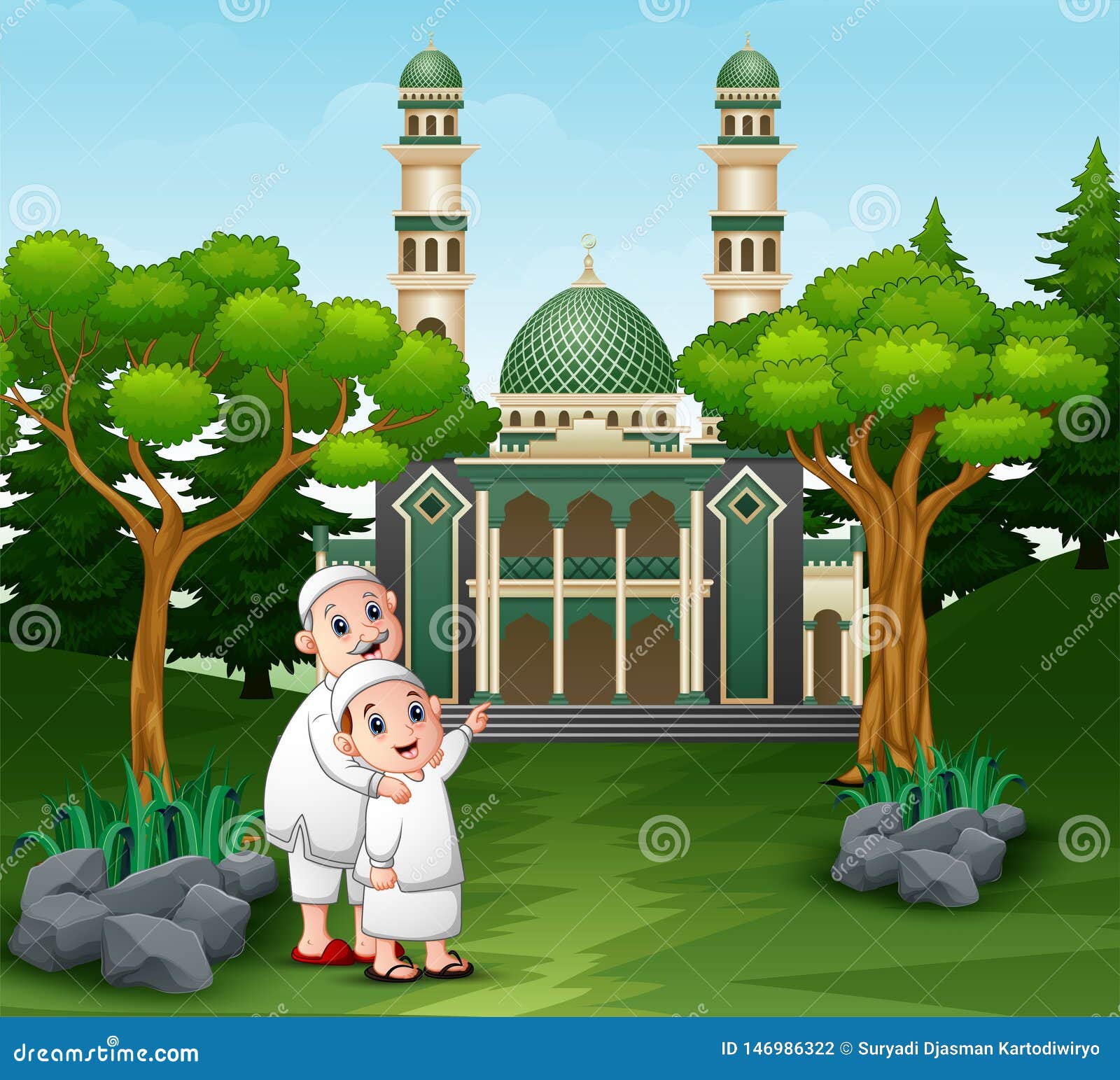 Muslim People Cartoon Going To the Mosque Stock Vector - Illustration ...