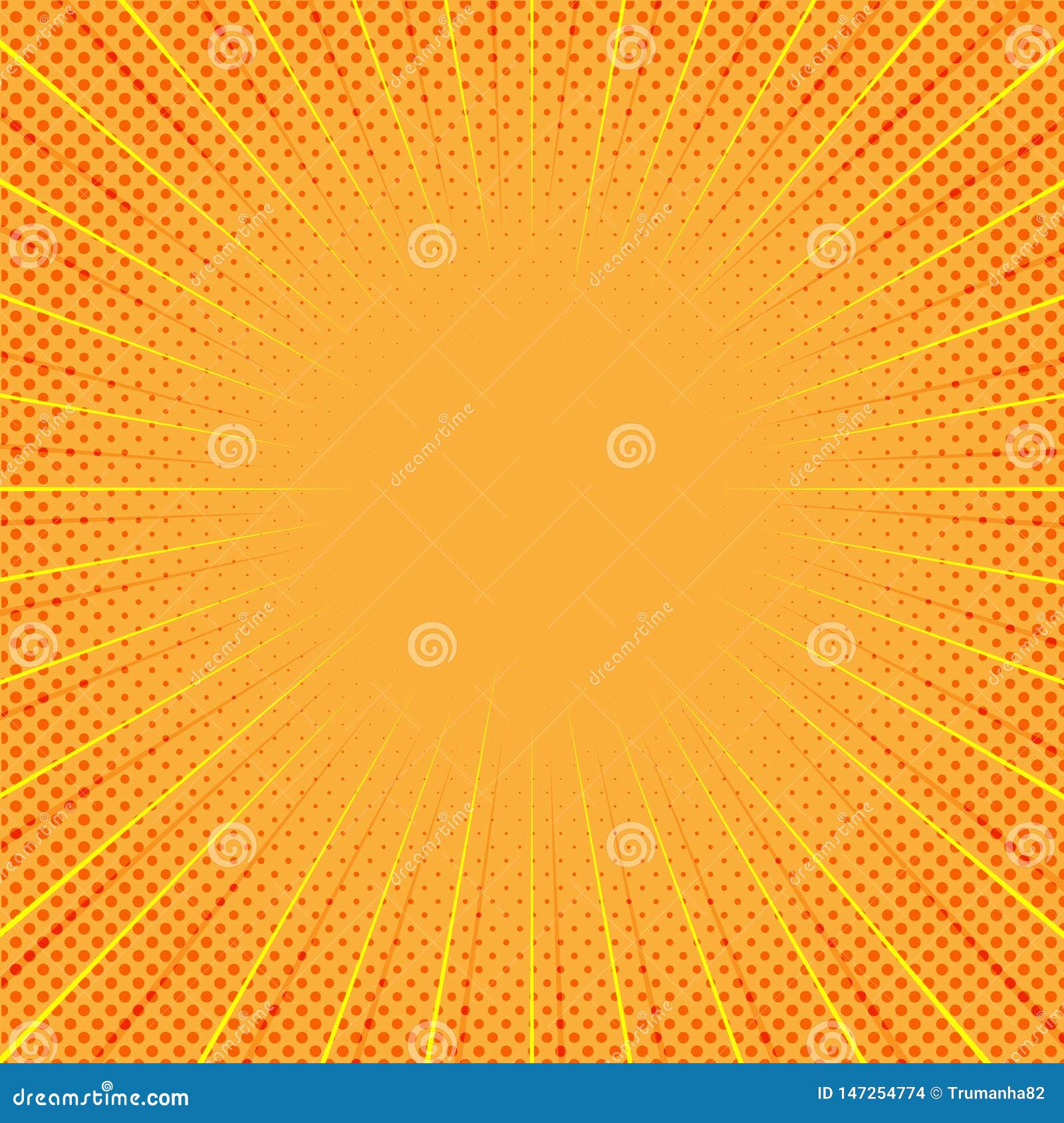 Yellow Comic Background with Zoom Lines and Halftone Dots Pattern Stock ...