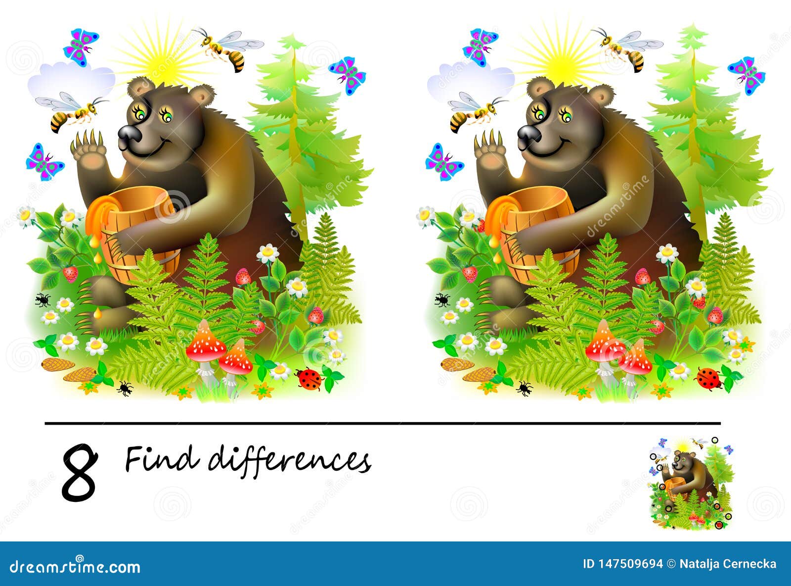Logic Puzzle Game for Children. Need To Find 8 Differences. Printable ...