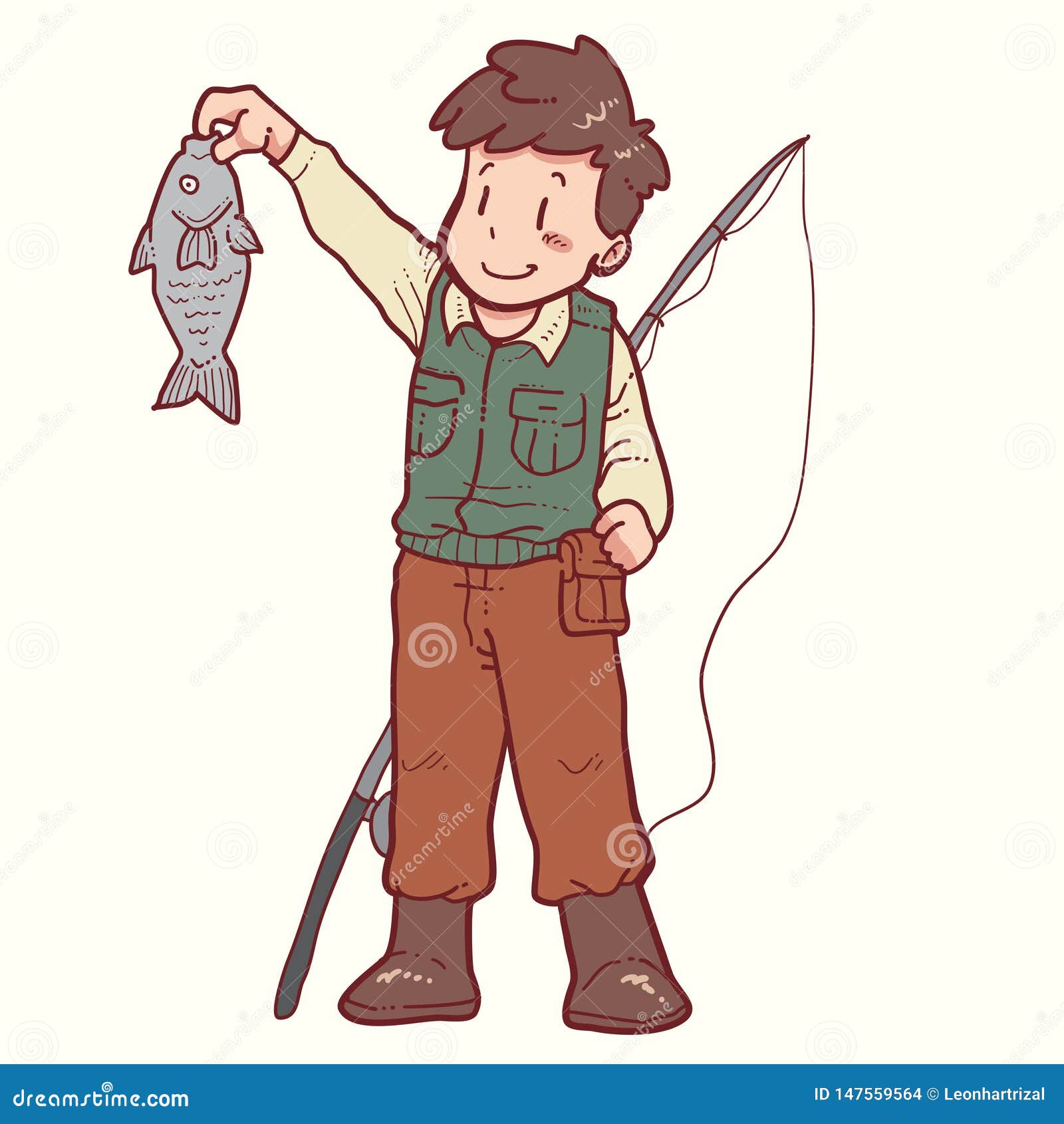 Man Holding a Fish he Just Caught Stock Vector - Illustration of ...