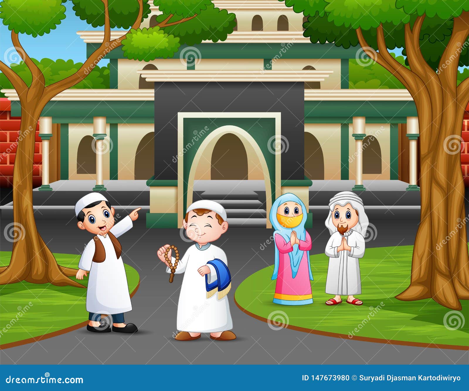 Cartoon Muslim People on the Road To the Mosque Stock Vector ...
