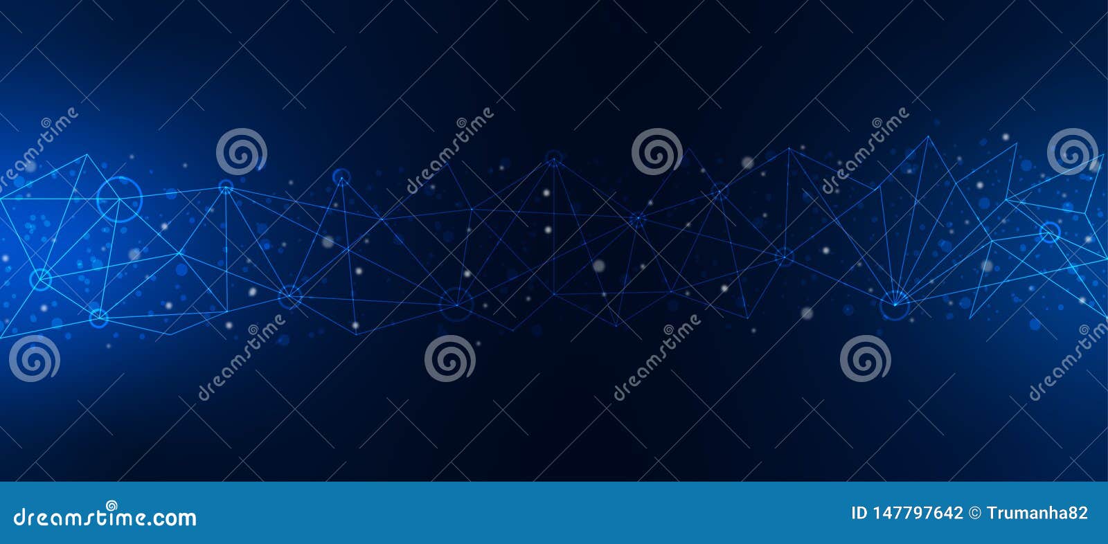 Dark Blue Digital Technology Banner Background with Glowing Lines Mesh ...