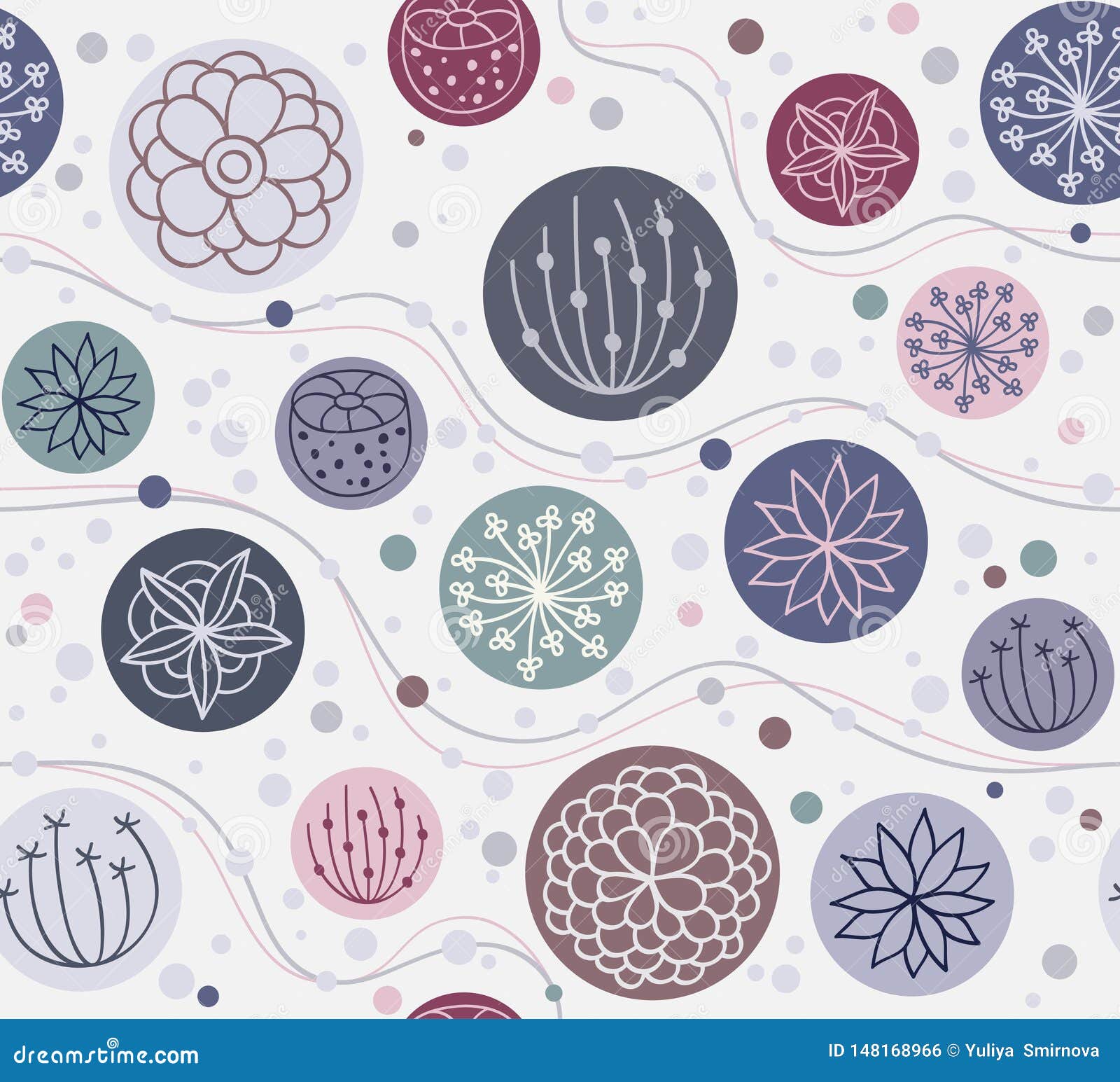 Seamless Pattern with Flowers in Circles. Stock Vector - Illustration ...