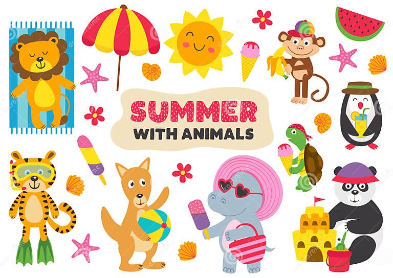 Summer with animals part 2 stock vector. Illustration of animal - 148298616