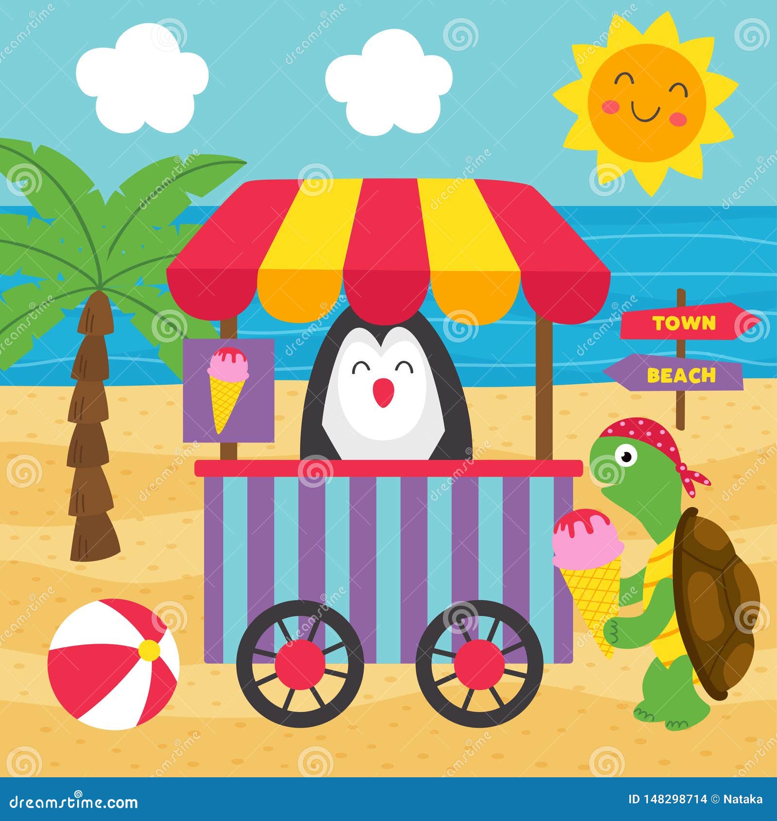 Turtle Buys Ice Cream on the Beach Stock Vector - Illustration of ...