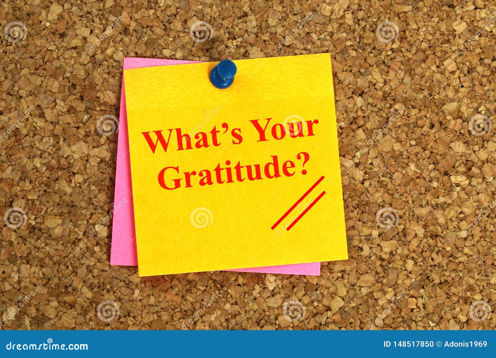 What S Your Gratitude? On Note Paper With A Push Pin On Cork Board ...