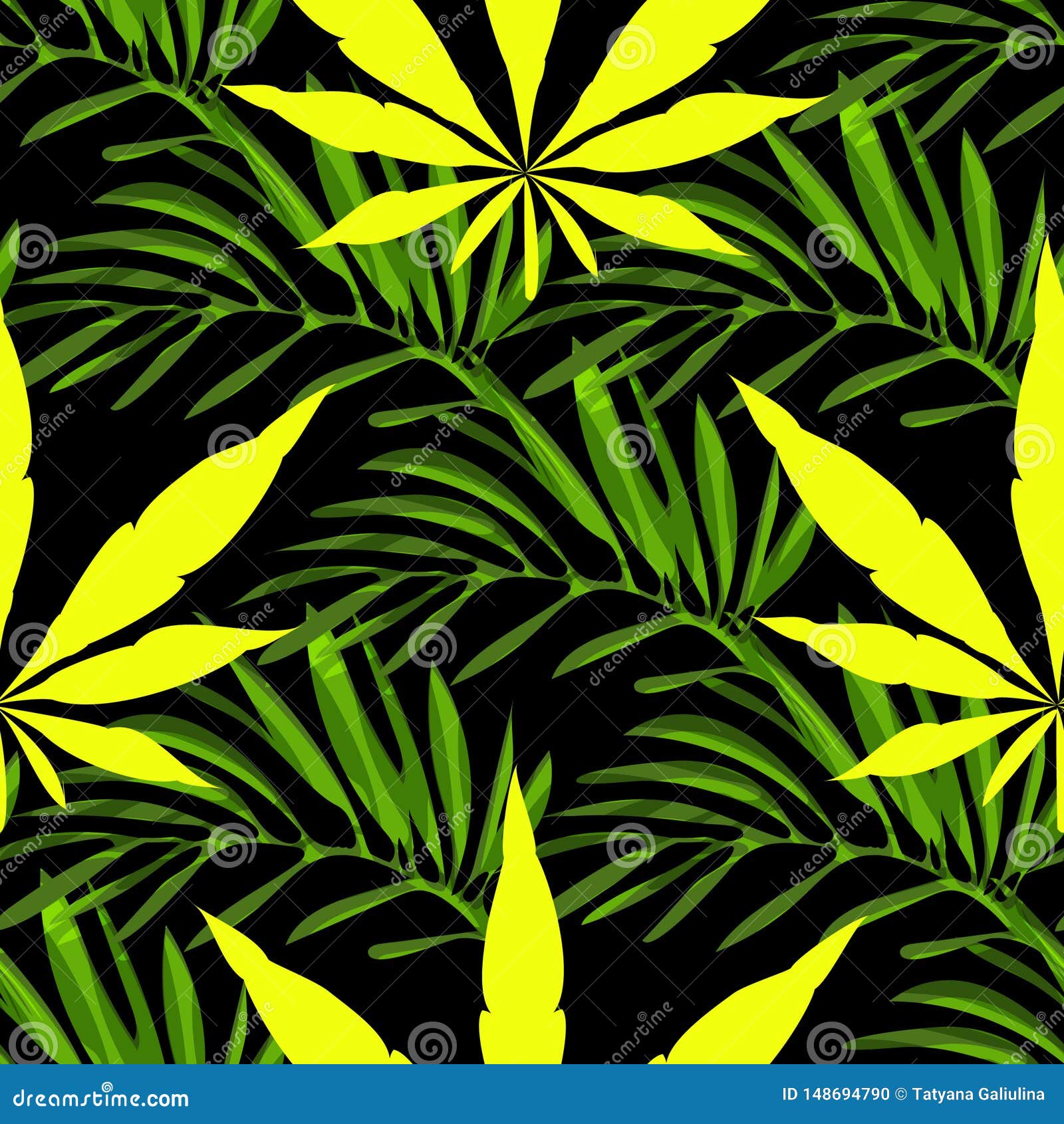 Cannabis Marijuana Seamless Pattern on a Black Background Cannabis ...