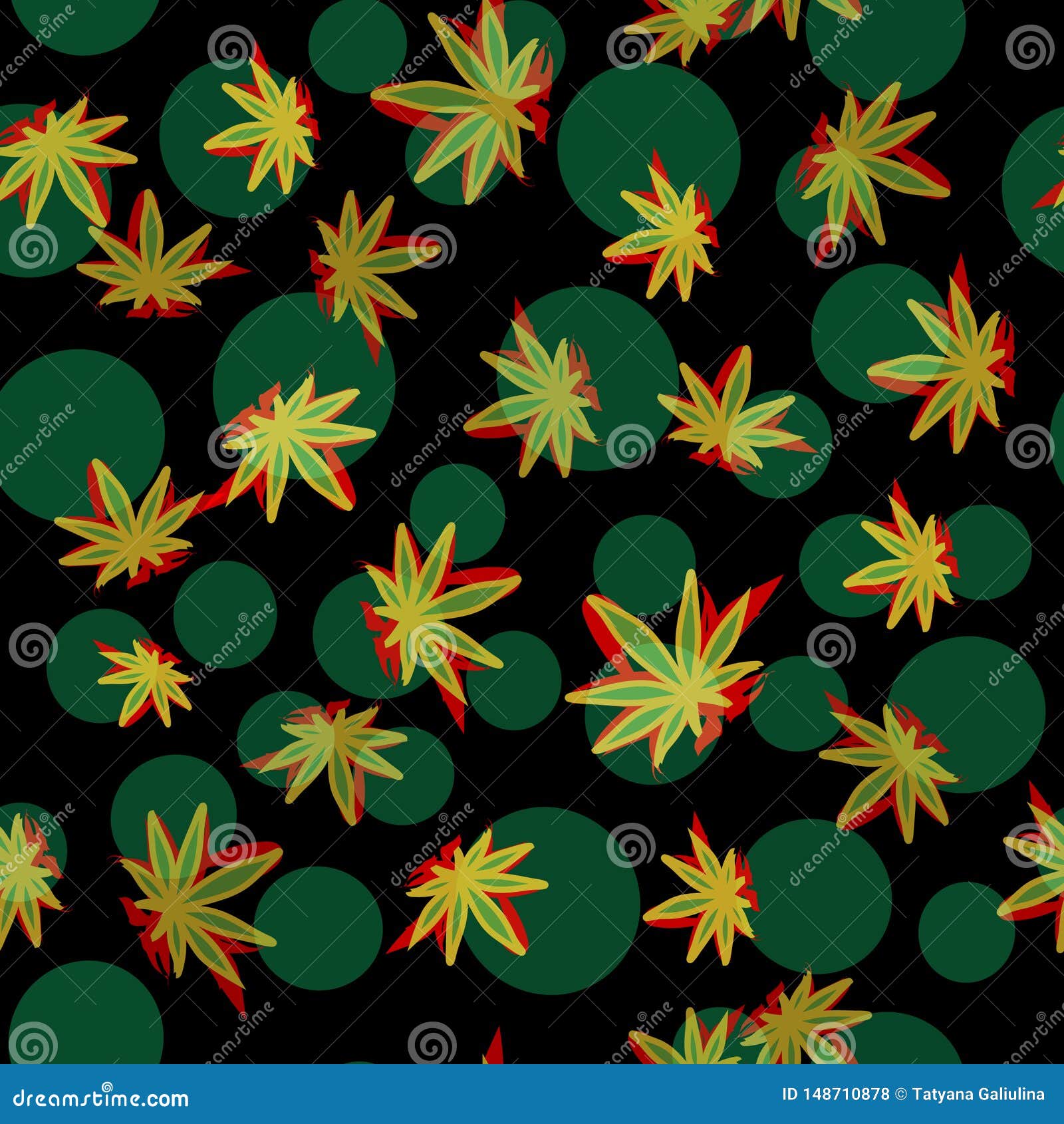 Cannabis Pattern Seamless Leaves Nature on Black Background Print ...