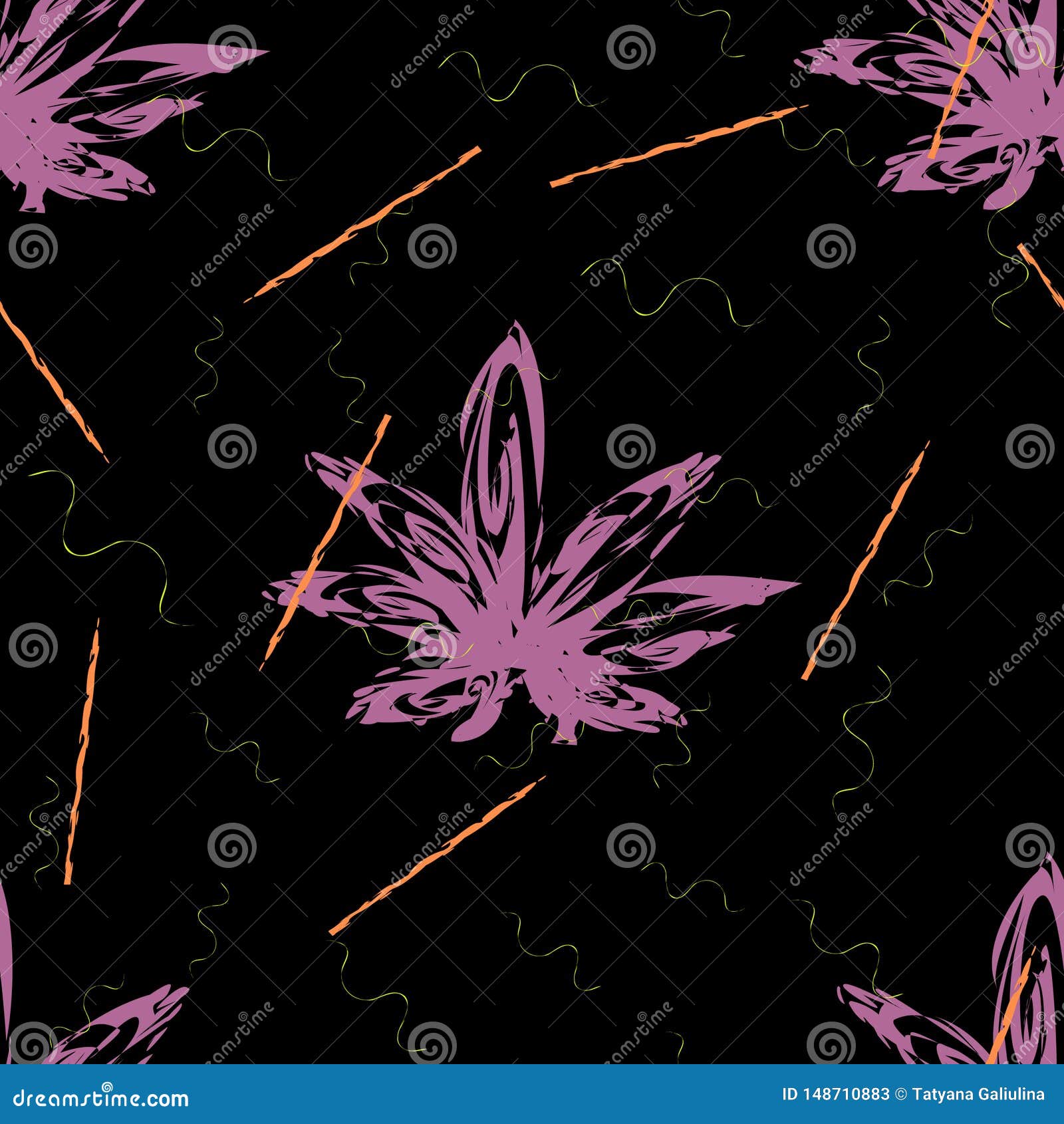 Cannabis Pattern Seamless Leaves Nature on Black Background Stock ...