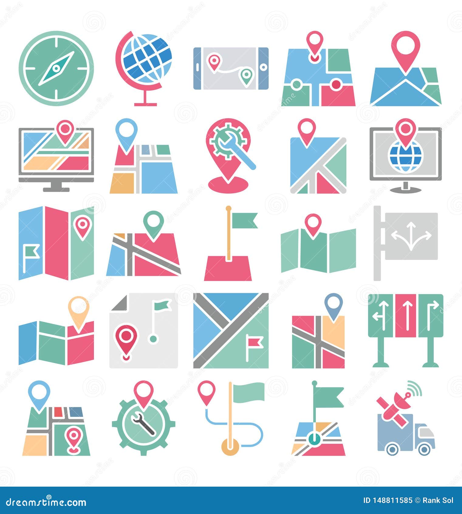 Basic RGB Map and Navigation Isolated Vector Icons Set that Can Easily ...