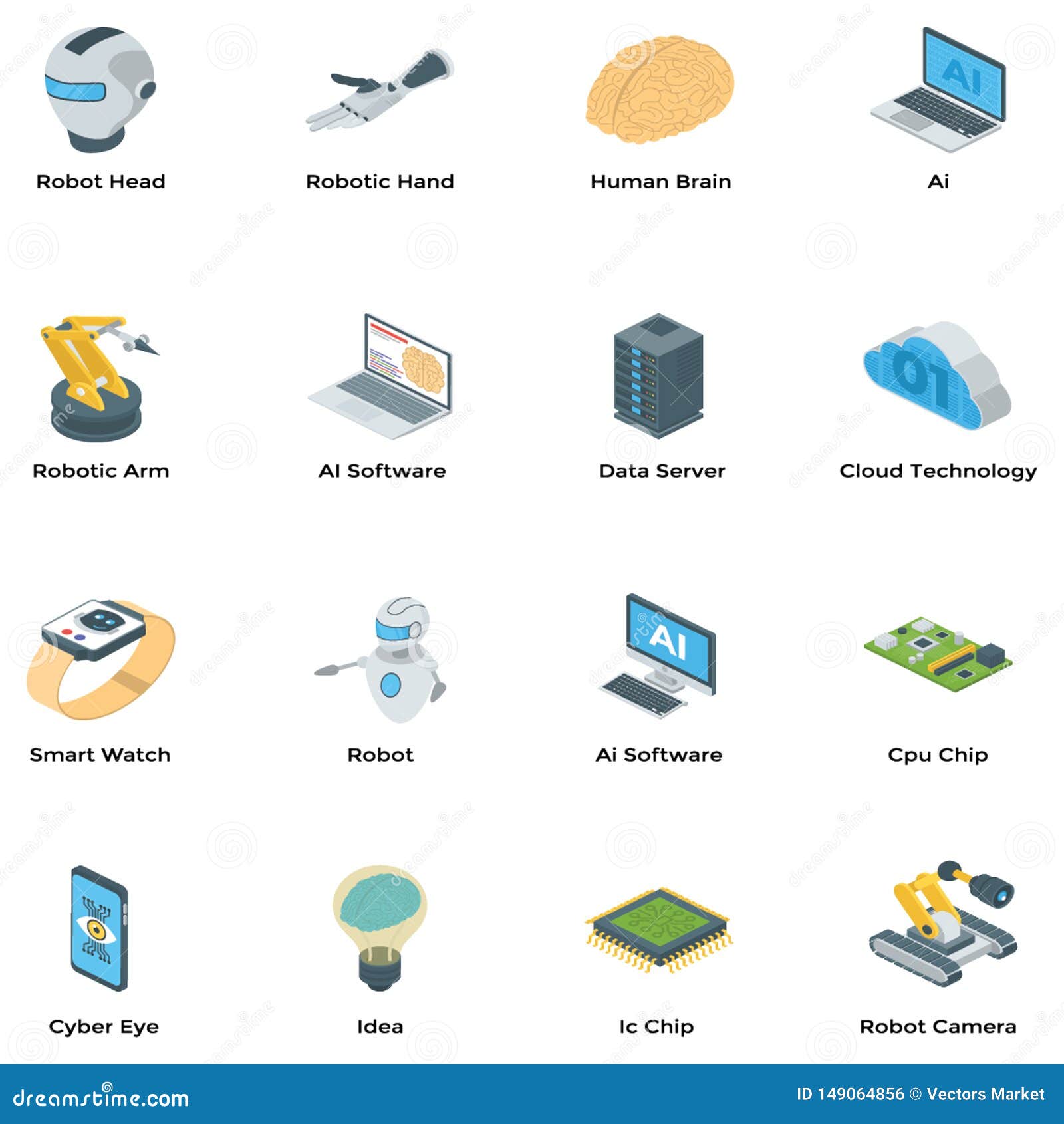 Artificial Intelligence Isometric Icons Pack Stock Vector ...