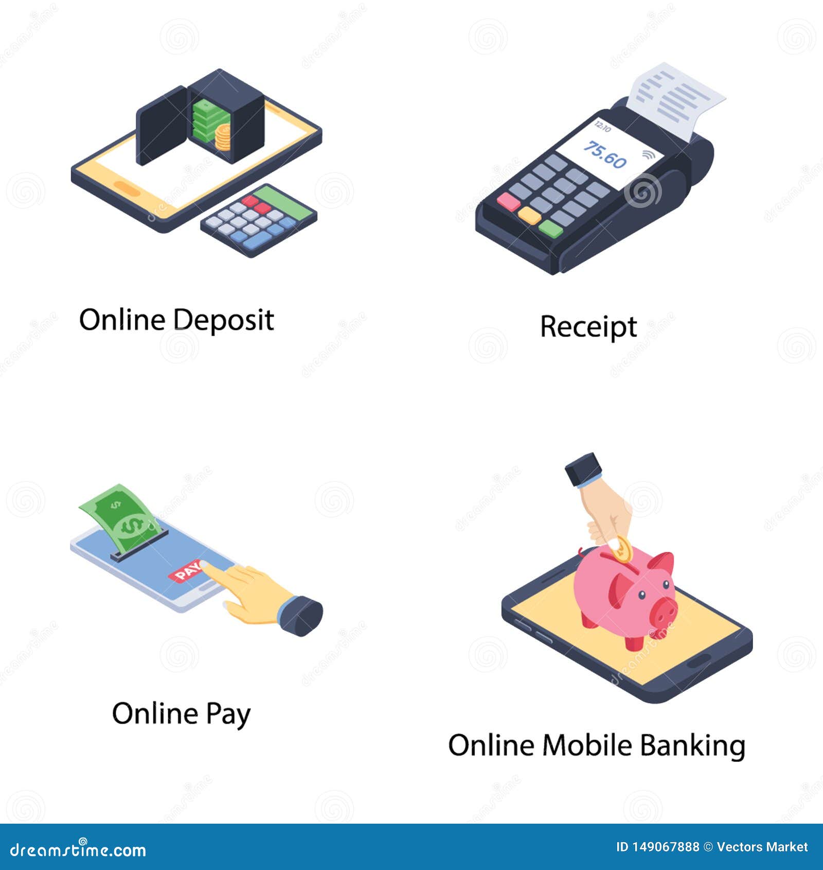 Mobile Banking Icons Collection Stock Vector - Illustration of vector ...