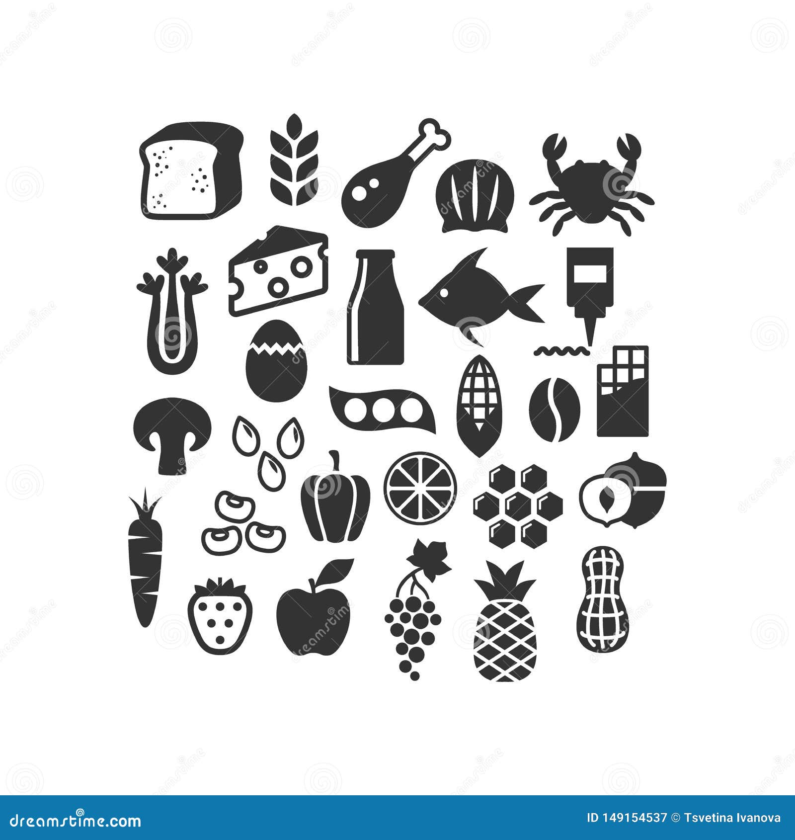 Various Food Ingredients Black Vector Icon Collection. Stock Vector ...