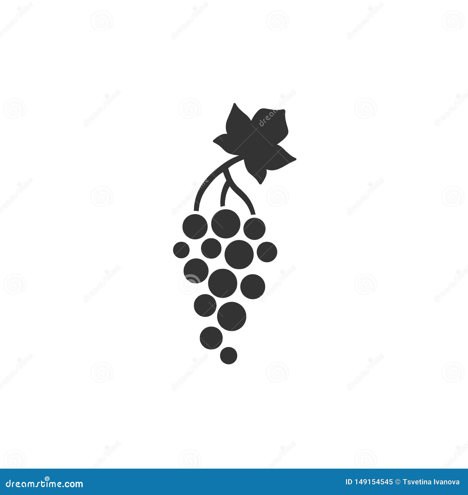 Grape with Leaf Black Vector Icon. Stock Vector - Illustration of glyph ...