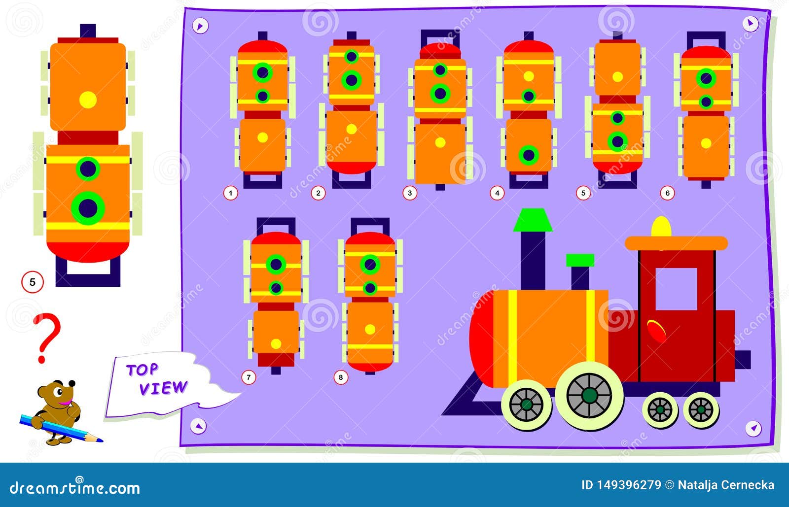 Logic Puzzle Game for Kids. Need To Find Correct Top View of Locomotive ...