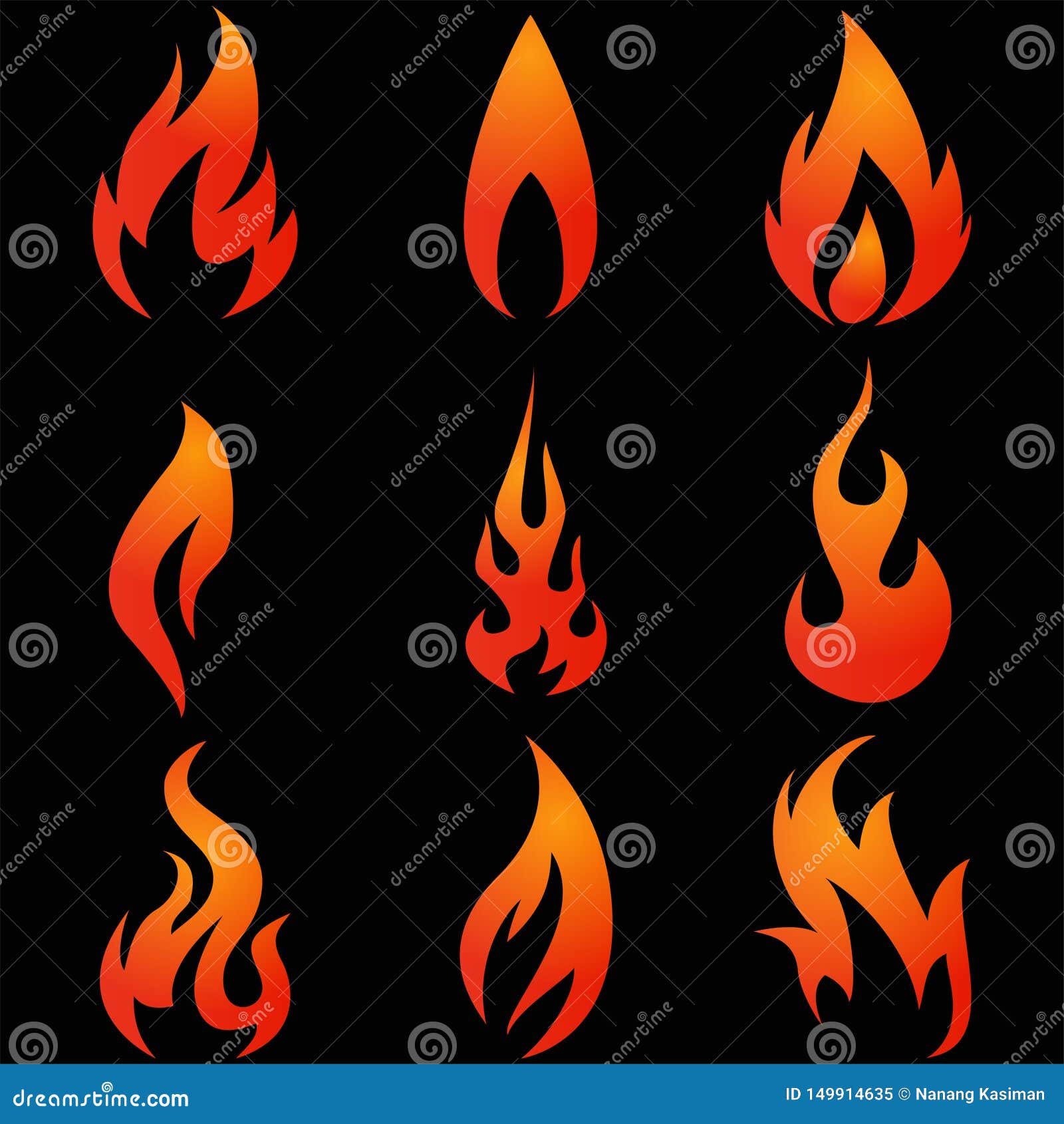 Fire Icons Set on Black Background Stock Vector - Illustration of fiery ...