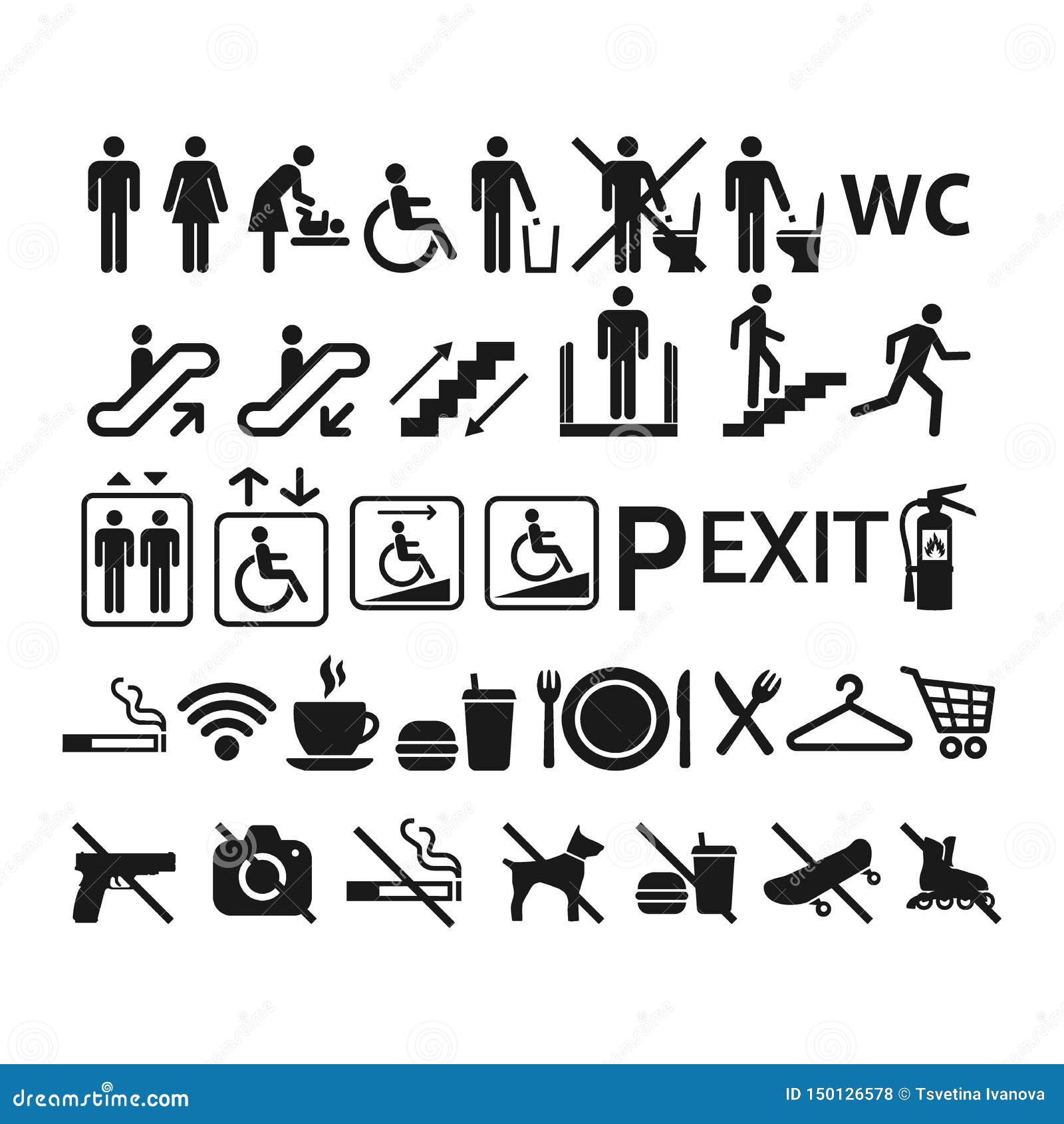 Shopping Center or Mall Information Vector Sign Set. Public Building ...