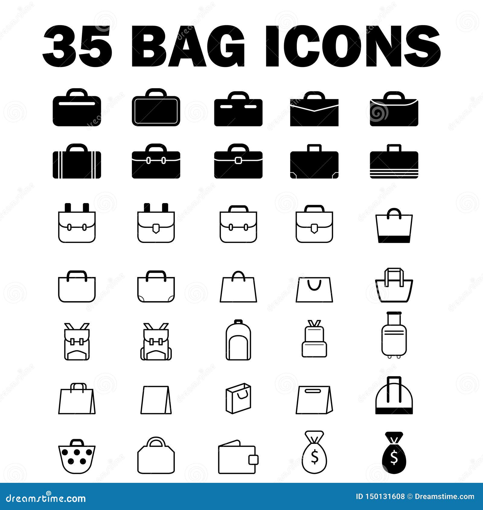 35 Bag Icons stock illustration. Illustration of flat - 150131608