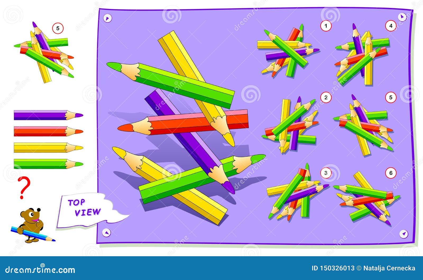 Logic Puzzle Game for Kids. Need To Find Correct Top View of Pencils ...