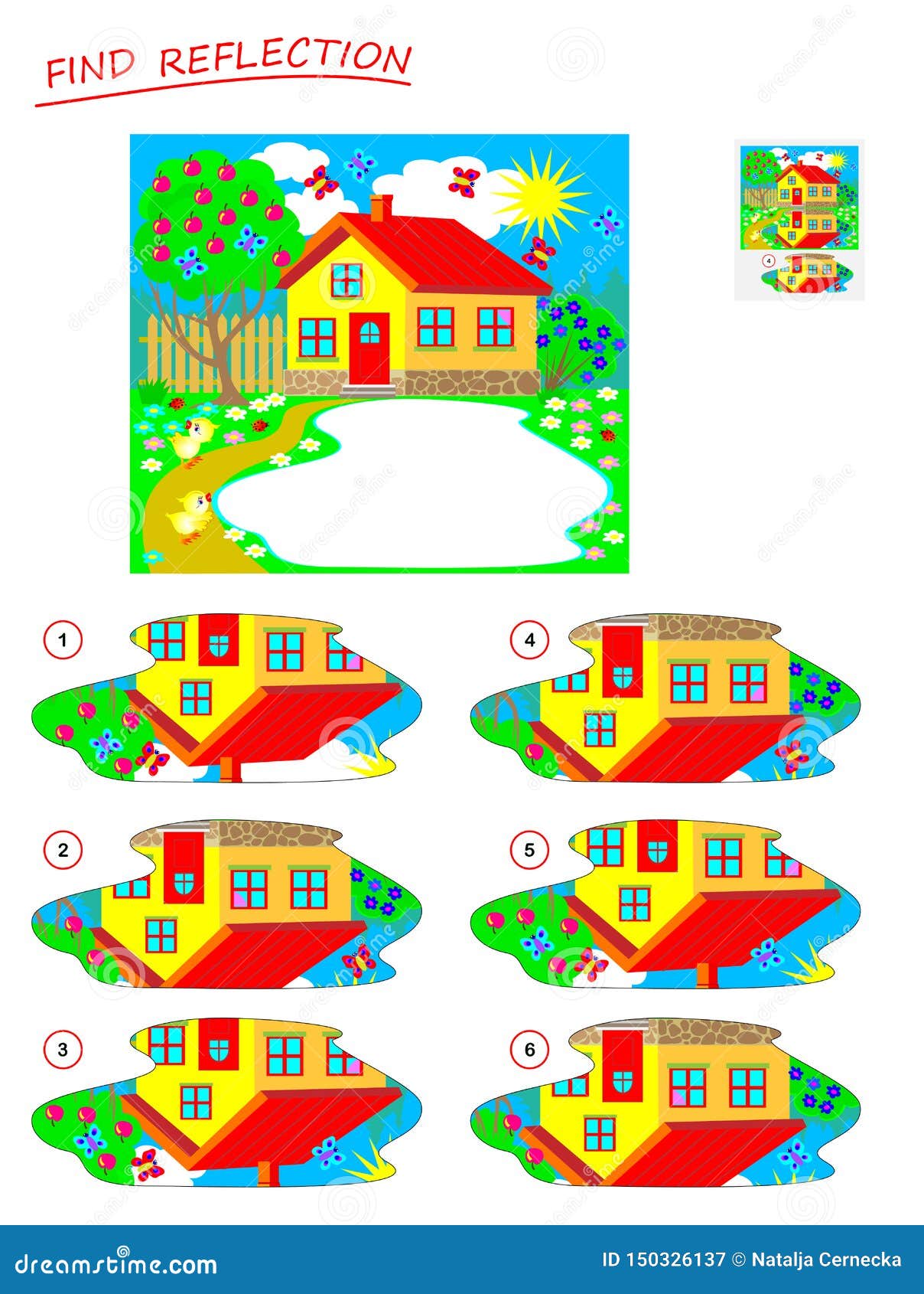 Logic Puzzle Game For Kids. Need To Find Correct Reflection In The Lake ...