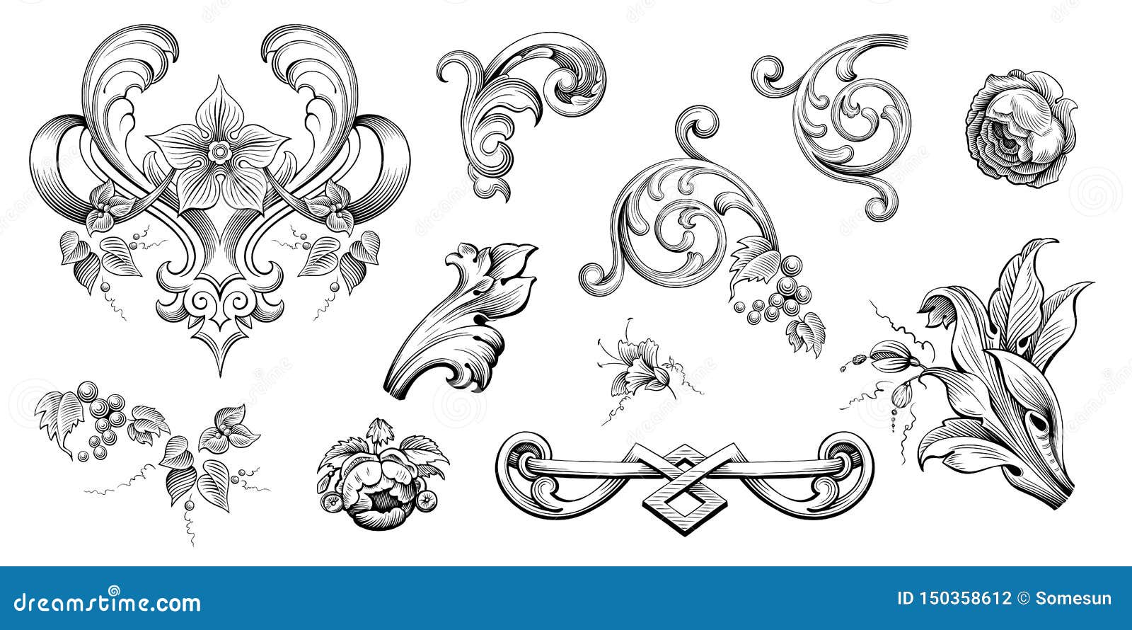 Vintage Baroque Victorian Frame Border Floral Ornament Scroll Engraved ...